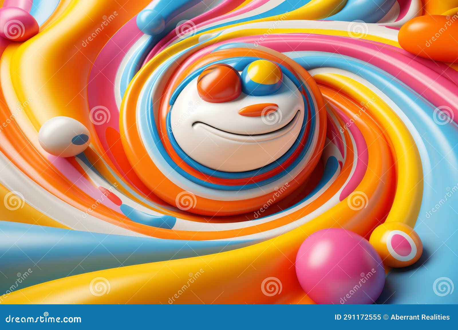 3d Illustration of a Colorful Swirl with a Smiling Face Stock ...