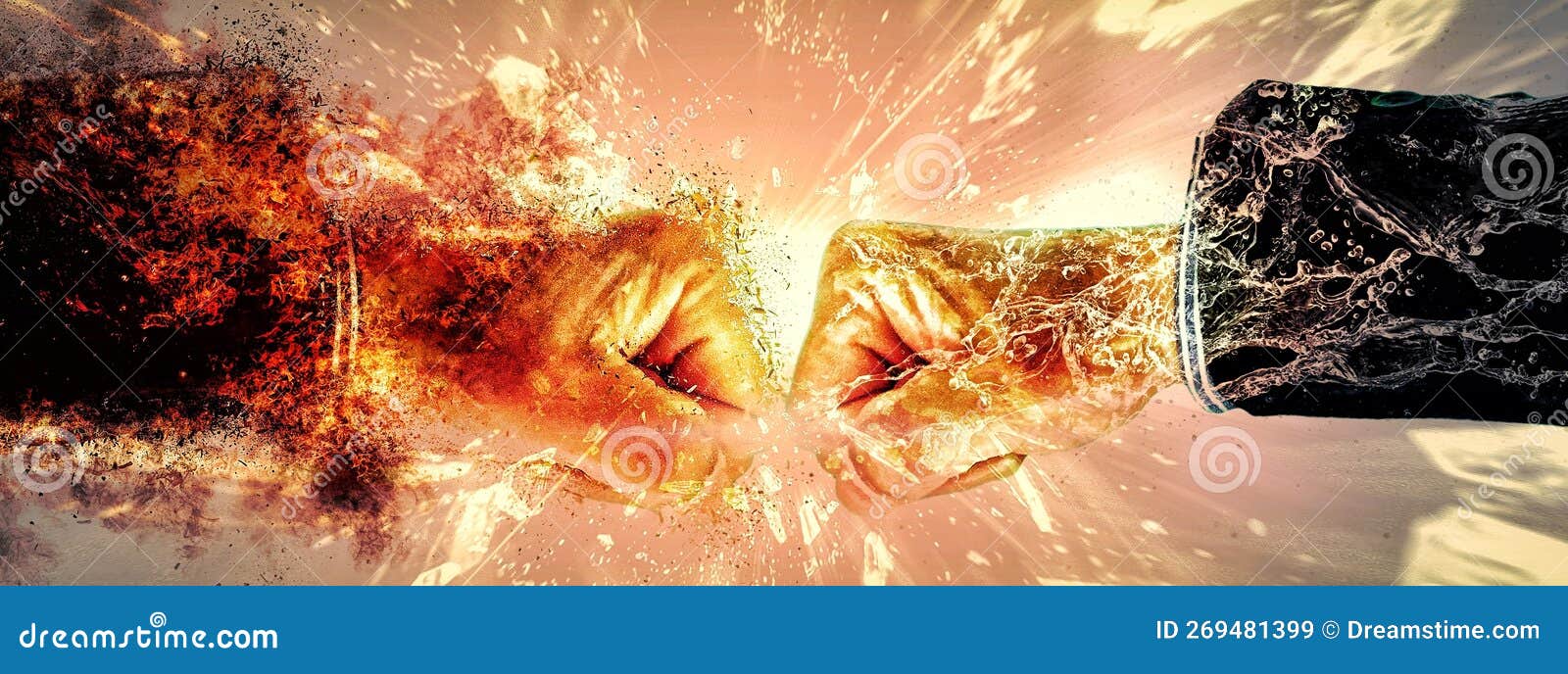 3d Illustration Compositing the Effect of Colliding Fists and Flame ...