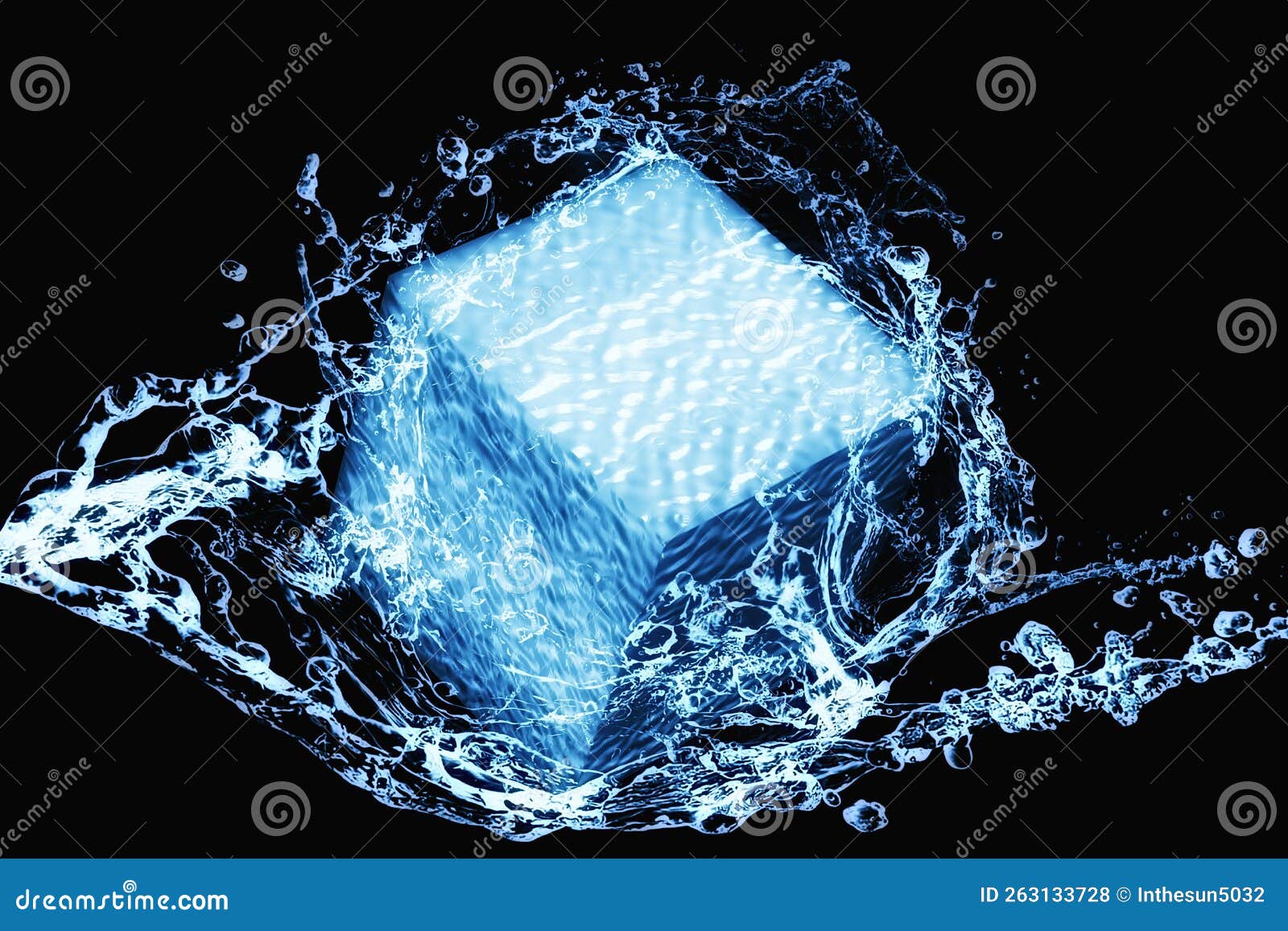 3d Illustration Combining Water Splash and Square Ice Stock ...