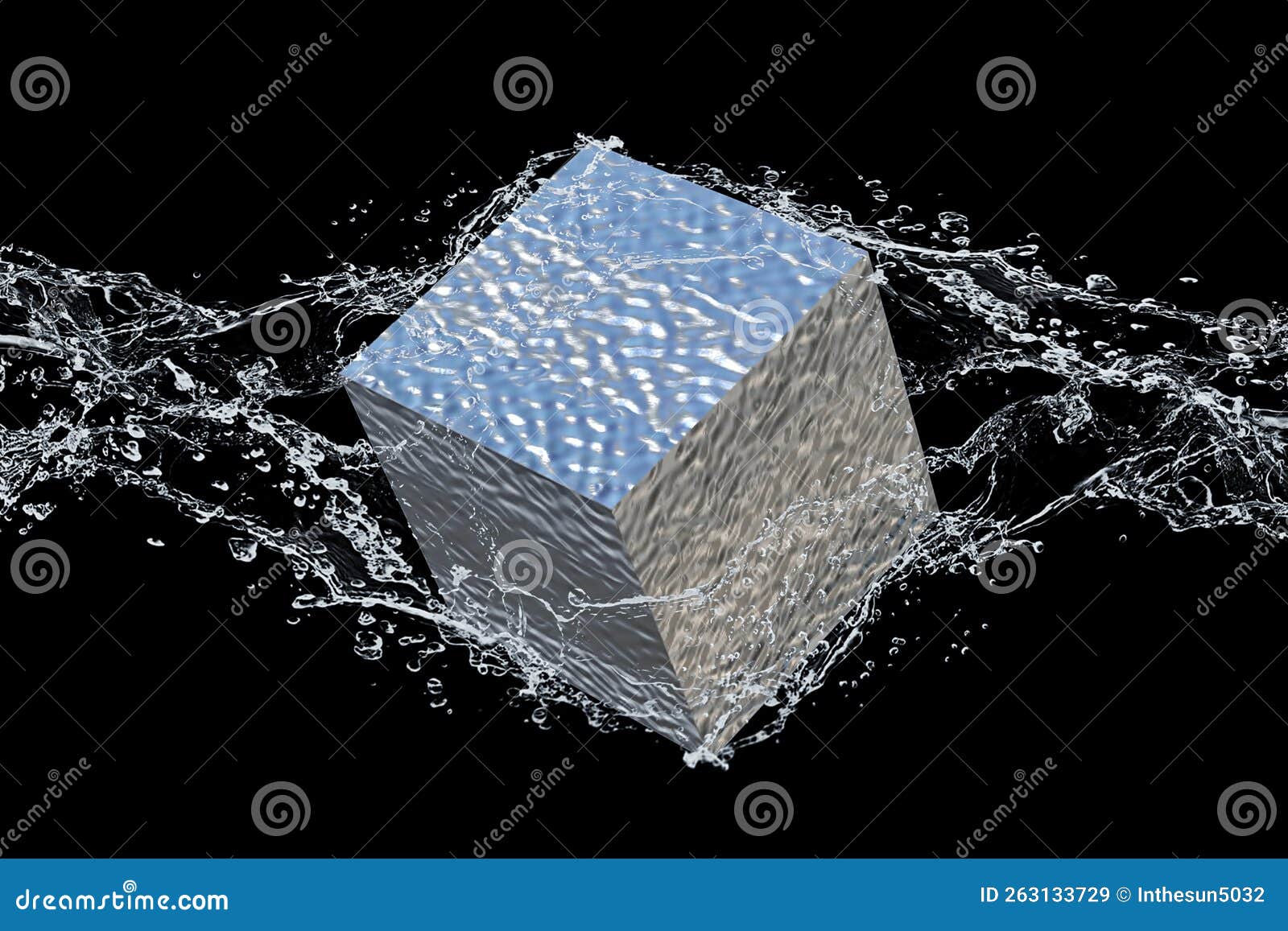 3d Illustration Combining Water Splash and Square Ice Stock ...