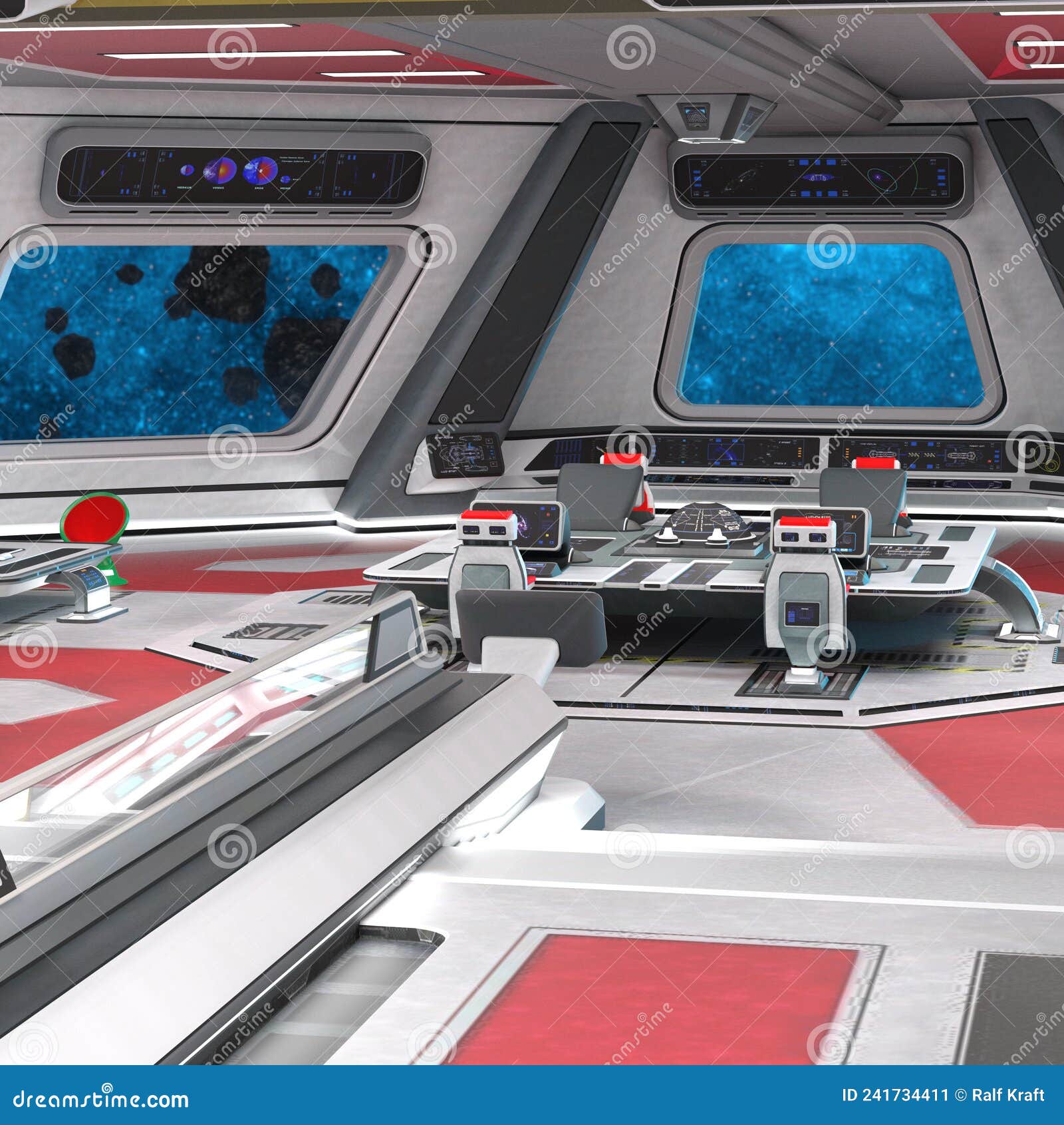 3D-illustration of the Command Center in a Science Fiction Starship ...