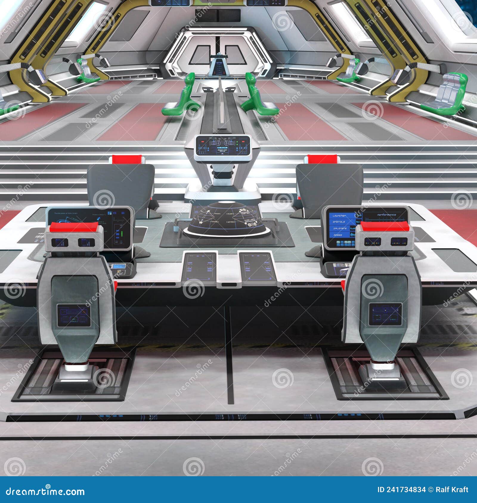 3D-illustration of the Command Center in a Science Fiction Starship ...