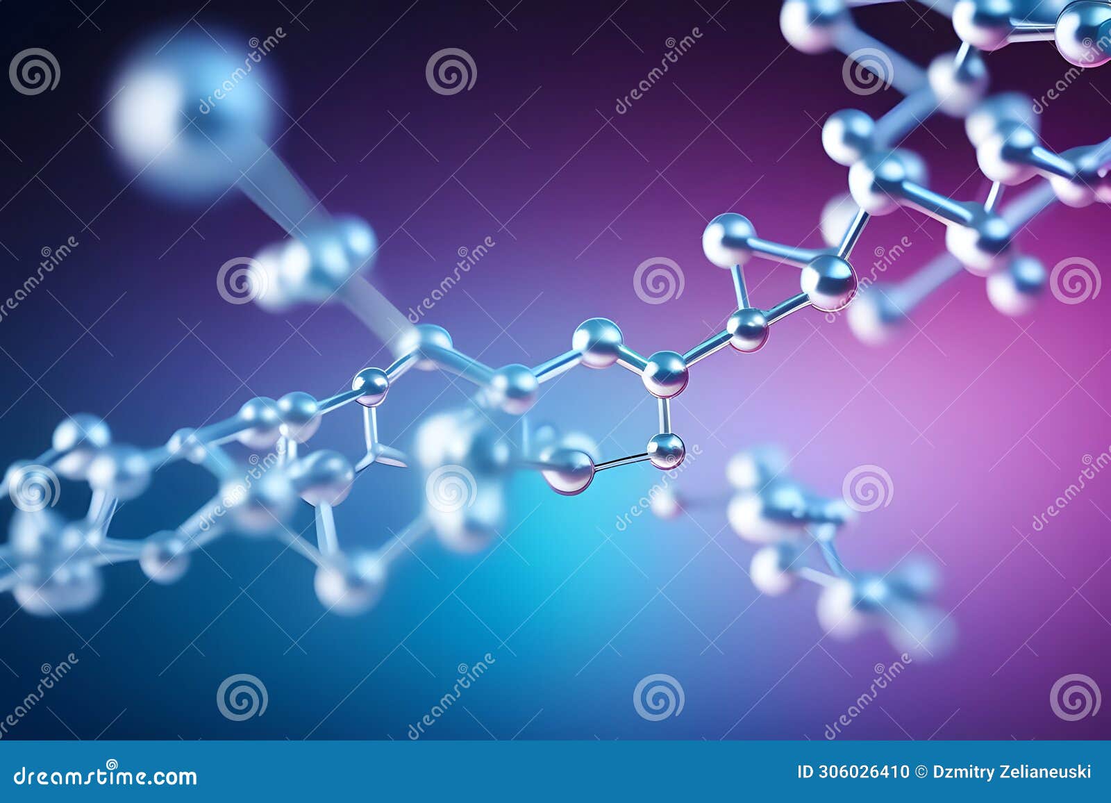 3D Illustration of Complex Molecule Structure with Blue and Purple ...