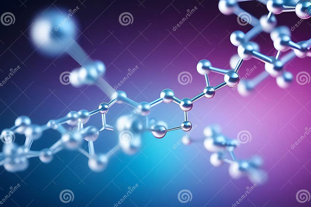 3D Illustration of Complex Molecule Structure with Blue and Purple ...
