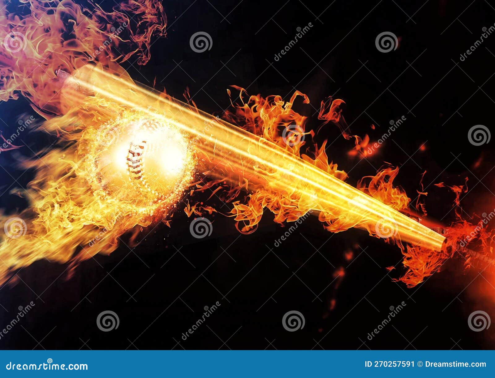 3d Illustration Compositing Fire Effect on Colliding Baseball Ball and ...