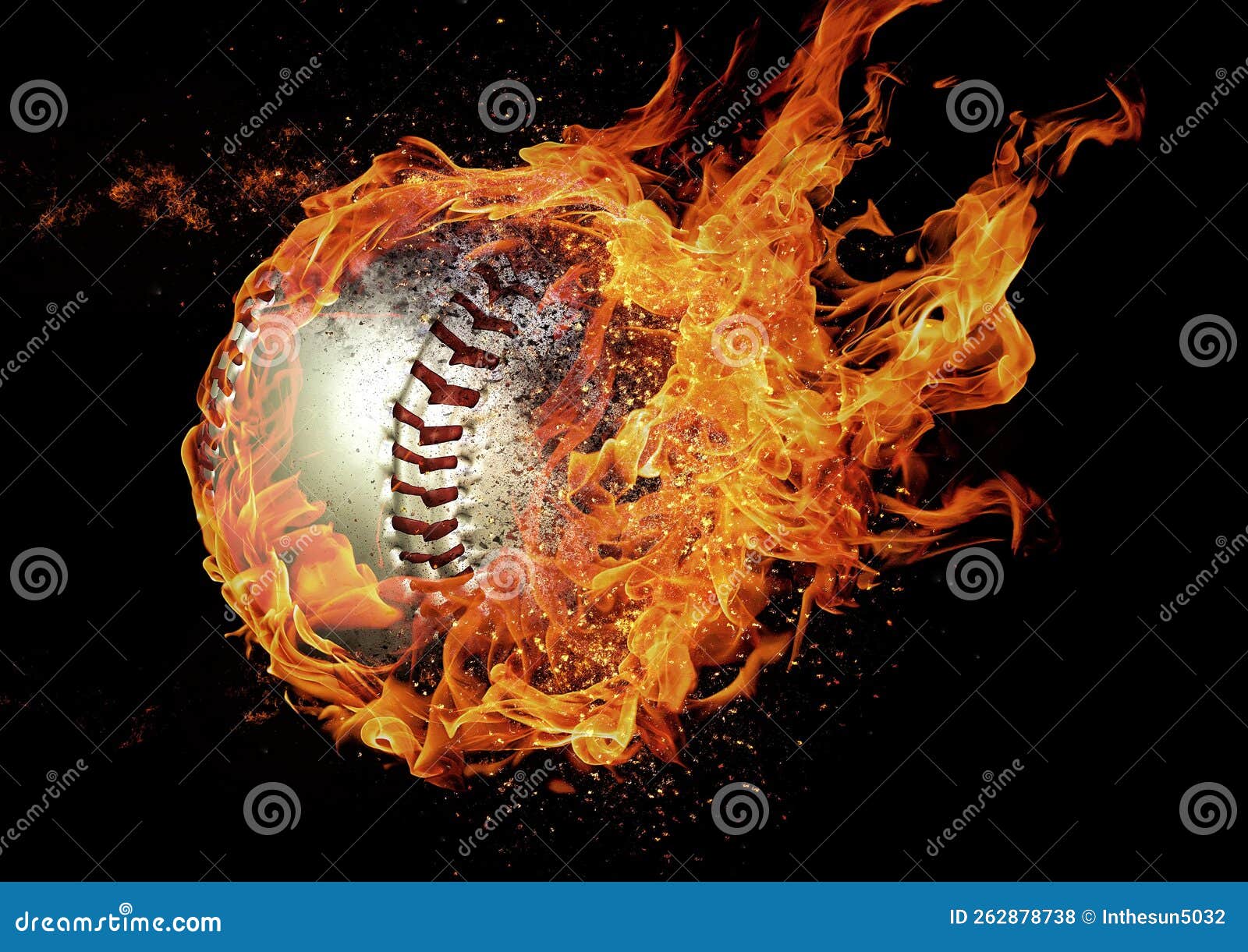 3d Illustration Compositing Flame Effect on Baseball Stock Illustration ...