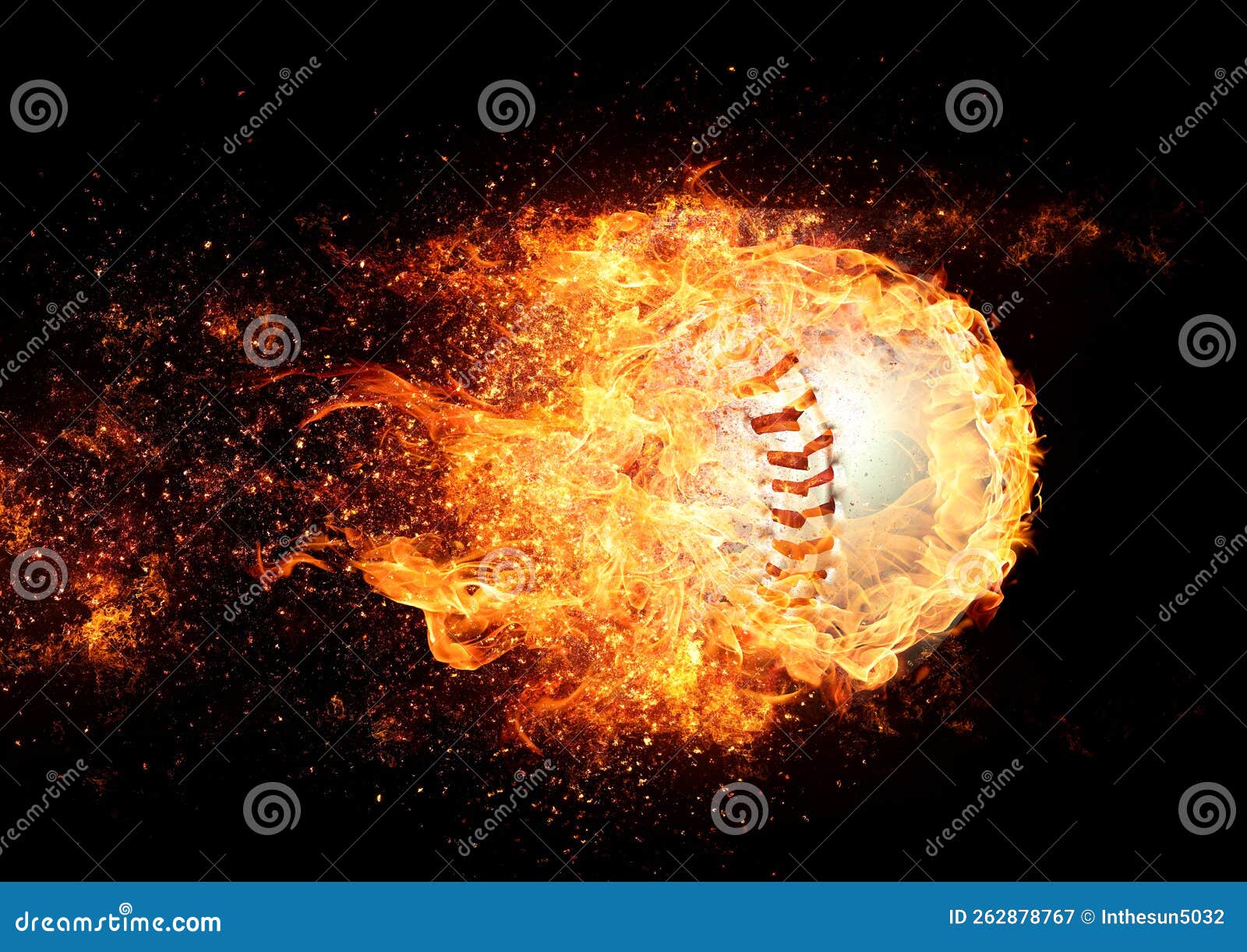 3d Illustration Compositing Flame Effect on Baseball Stock Illustration ...