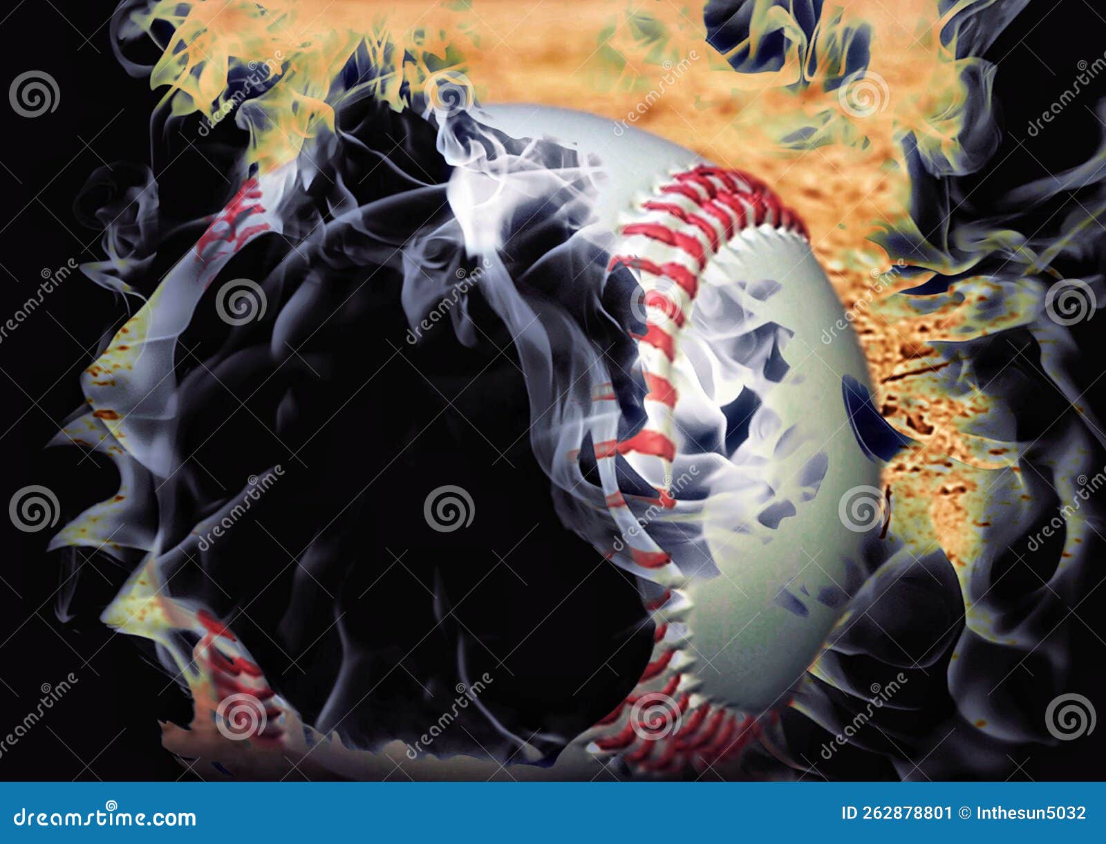 3d Illustration Compositing Flame Effect on Baseball Stock Illustration ...