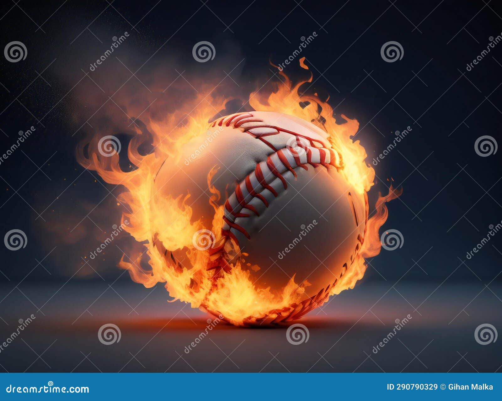3D Illustration Compositing Flame Effect on Baseball Stock Illustration ...