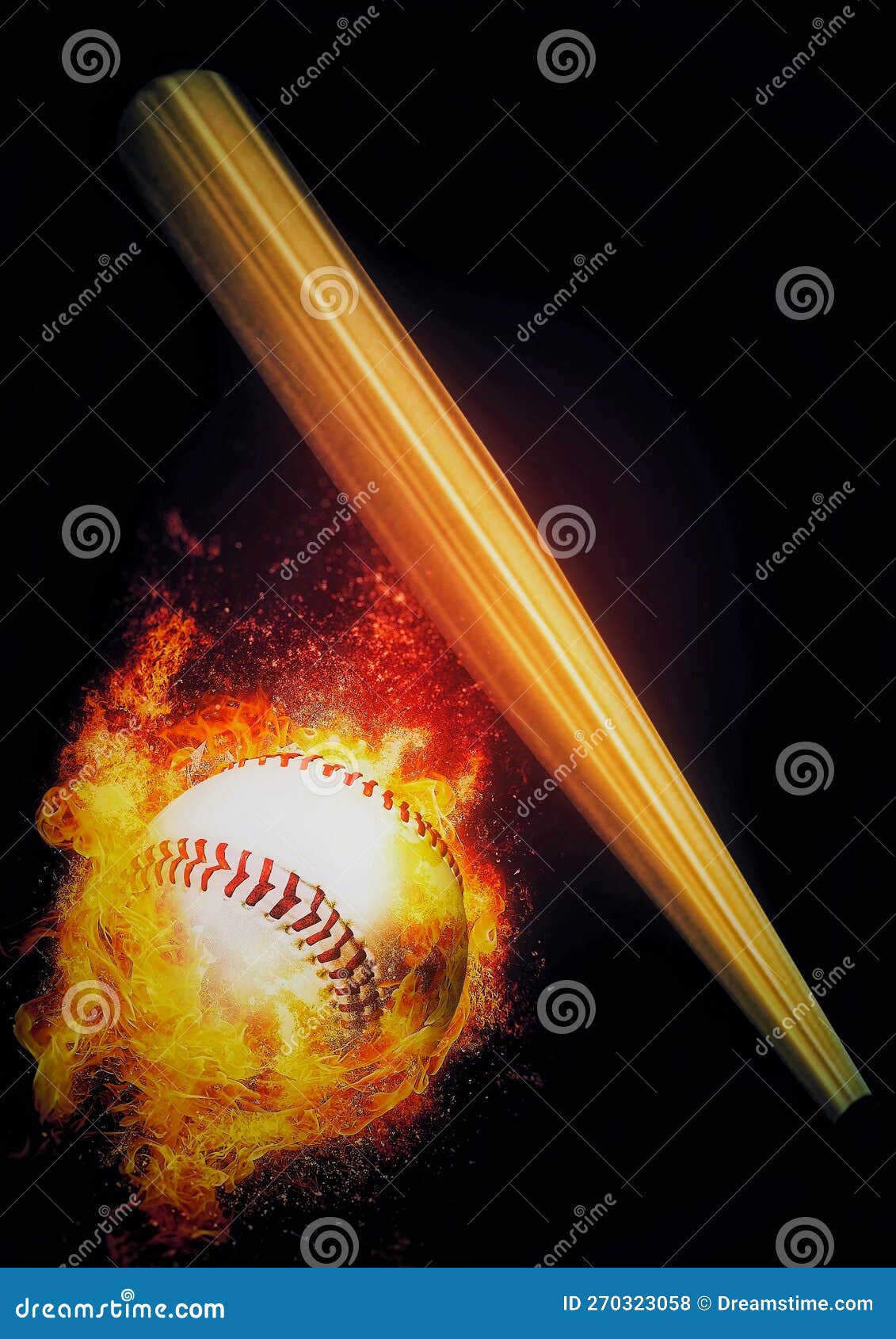 3d Illustration Compositing Fire Effect on Colliding Baseball Ball and ...