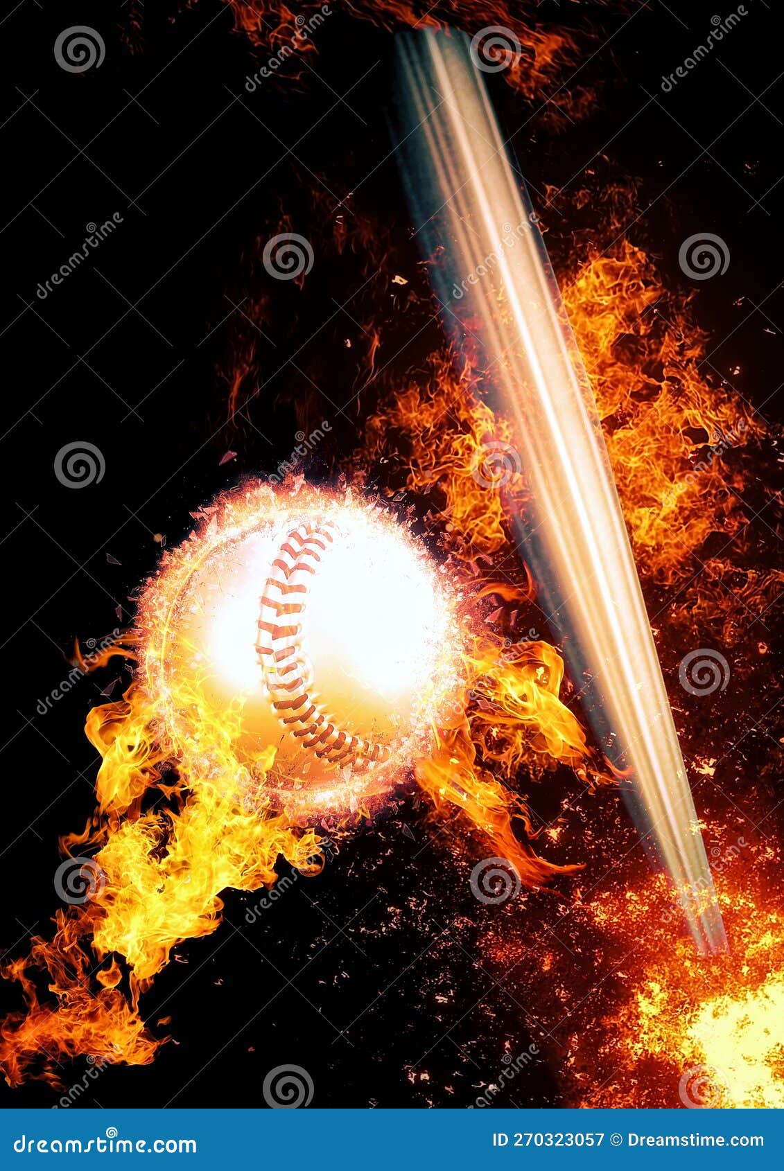 3d Illustration Compositing Fire Effect on Colliding Baseball Ball and ...