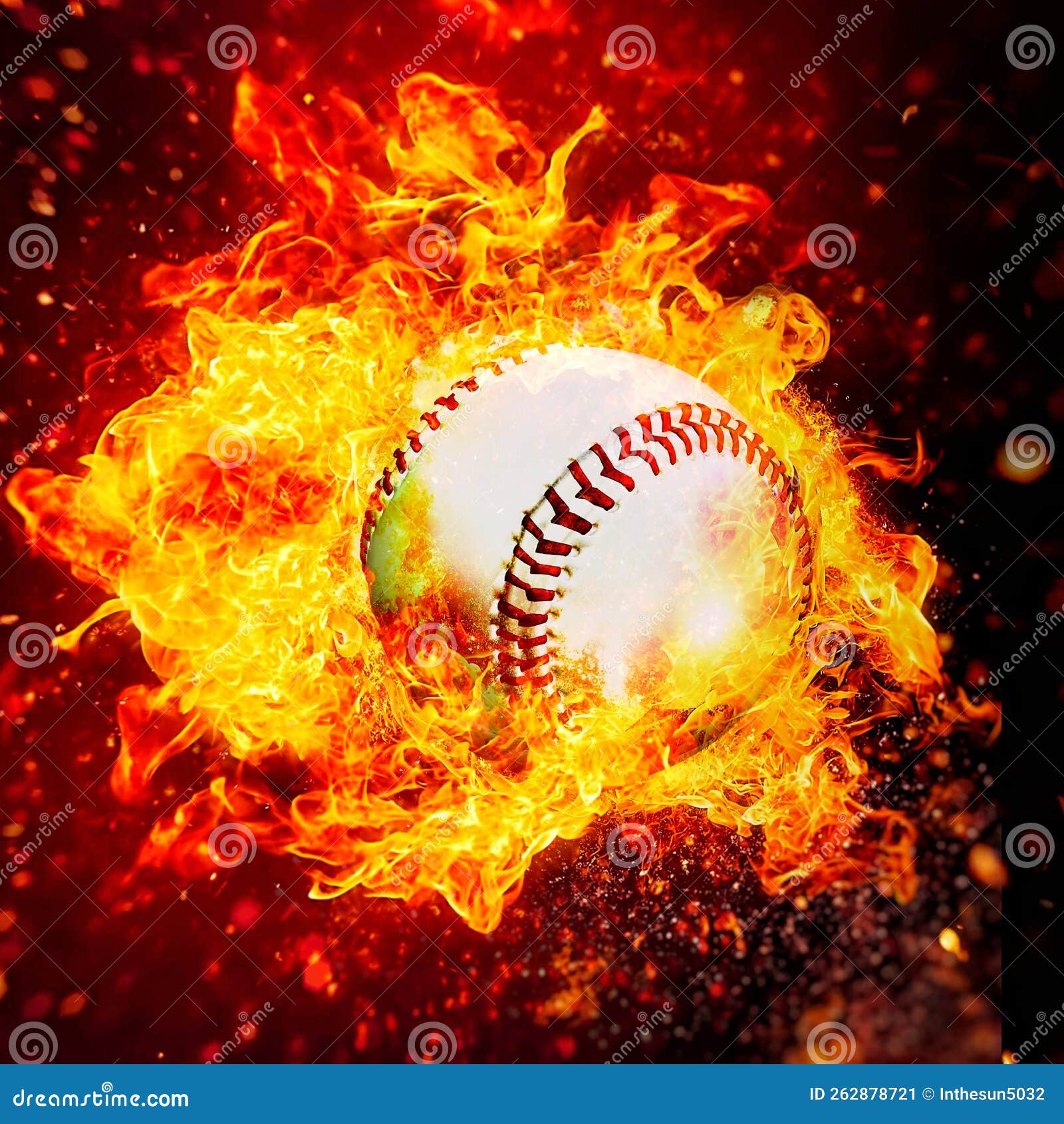 3d Illustration Compositing Flame Effect on Baseball Stock Illustration ...