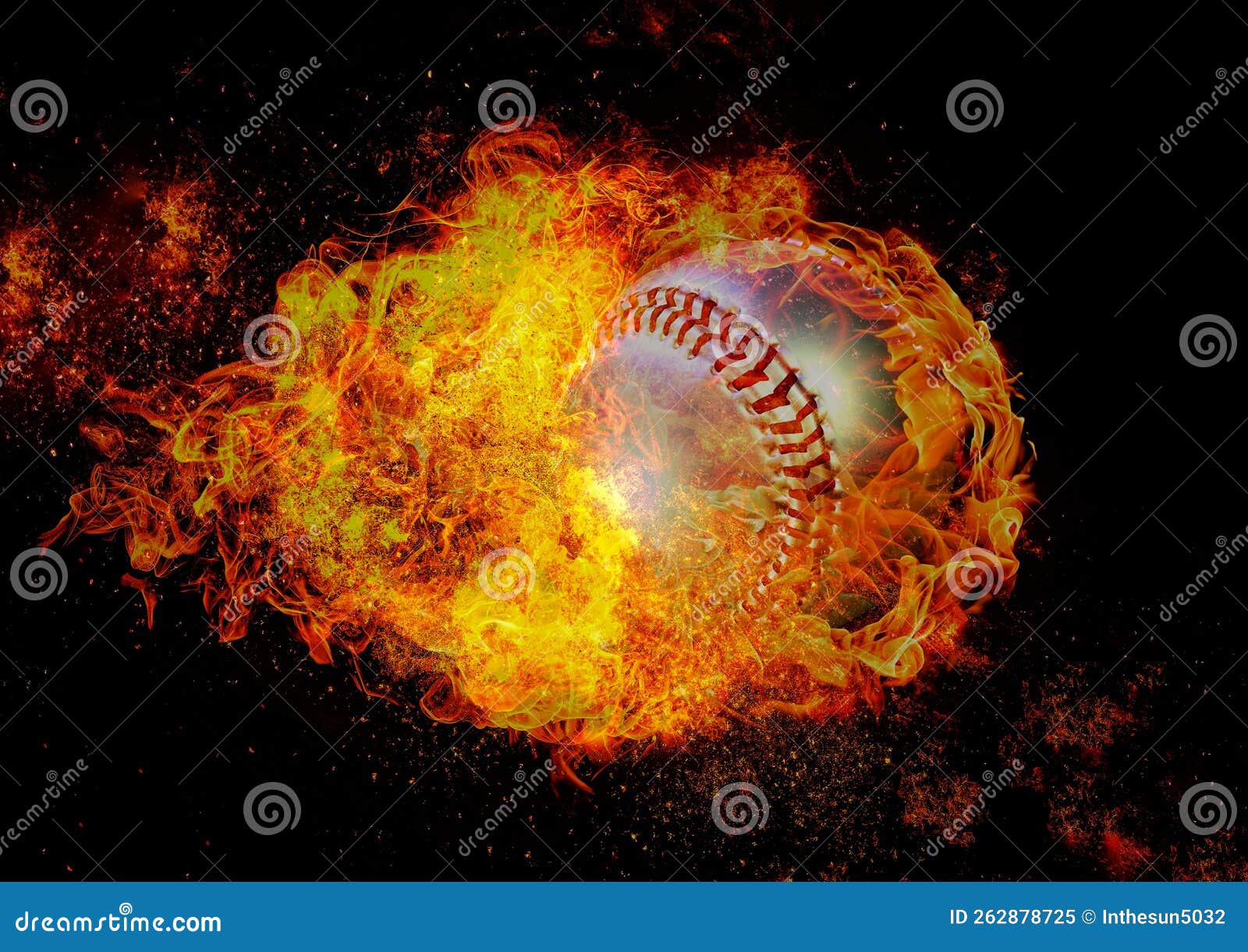 3d Illustration Compositing Flame Effect on Baseball Stock Illustration ...
