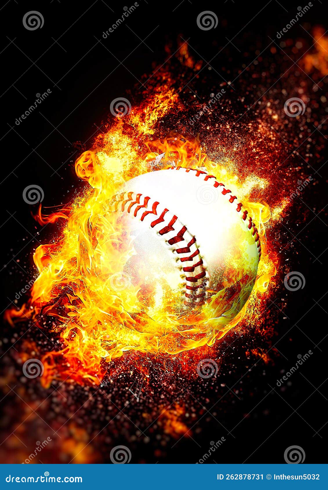3d Illustration Compositing Flame Effect on Baseball Stock Illustration ...