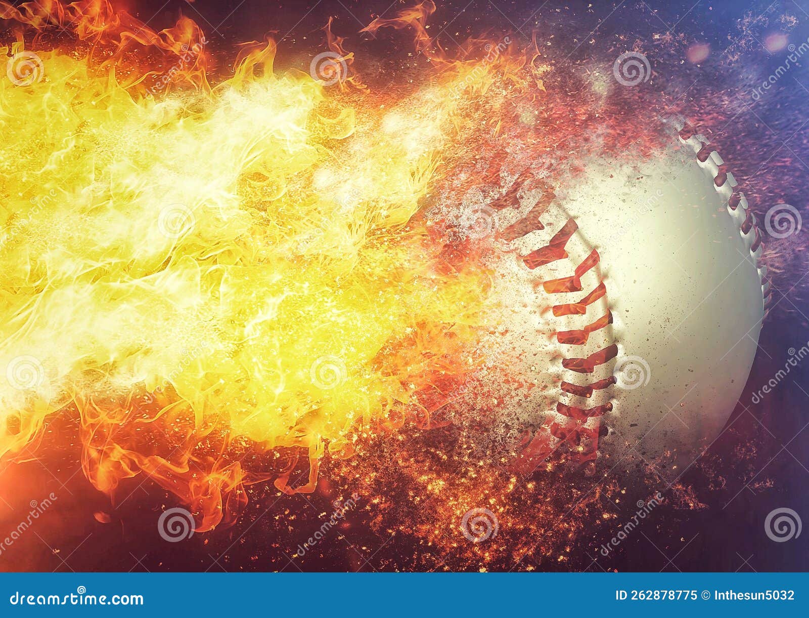 3d Illustration Compositing Flame Effect on Baseball Stock Illustration ...