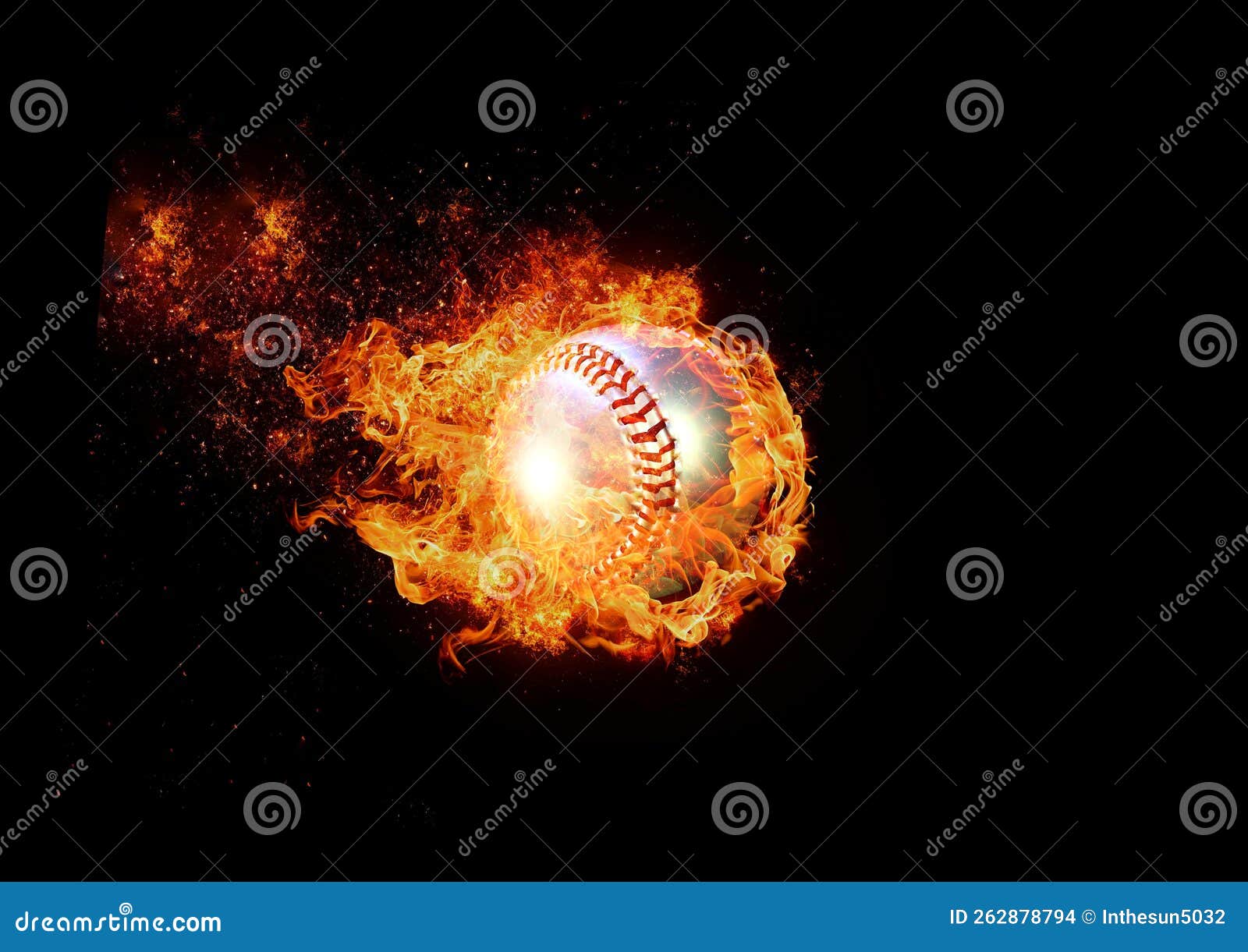 3d Illustration Compositing Flame Effect on Baseball Stock Illustration ...