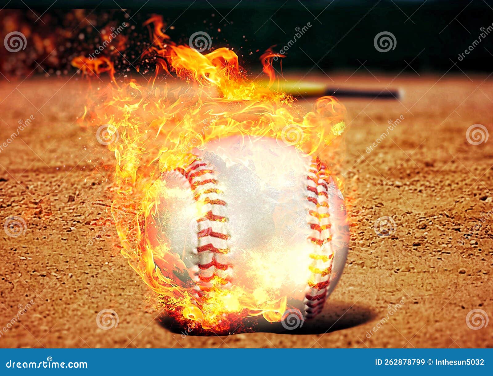 3d Illustration Compositing Flame Effect on Baseball Stock Illustration ...