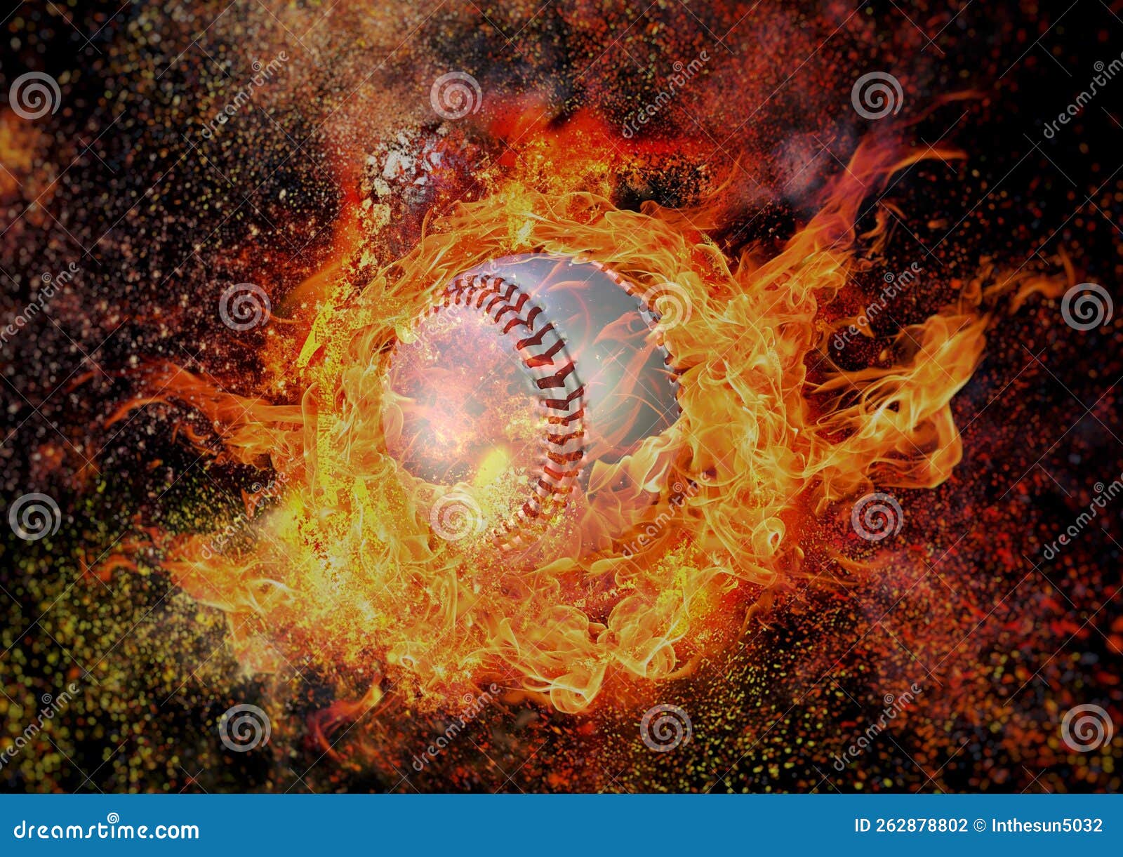 3d Illustration Compositing Flame Effect on Baseball Stock Illustration ...