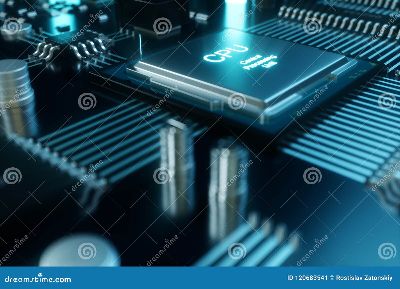 3D Illustration Computer Chip, a Processor on a Printed Circuit Board ...