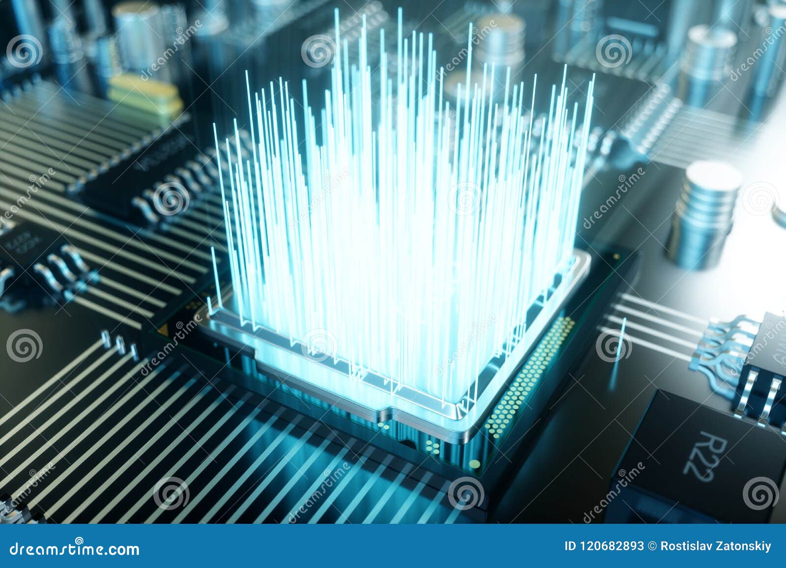 3D Illustration Computer Chip, a Processor on a Printed Circuit Board ...