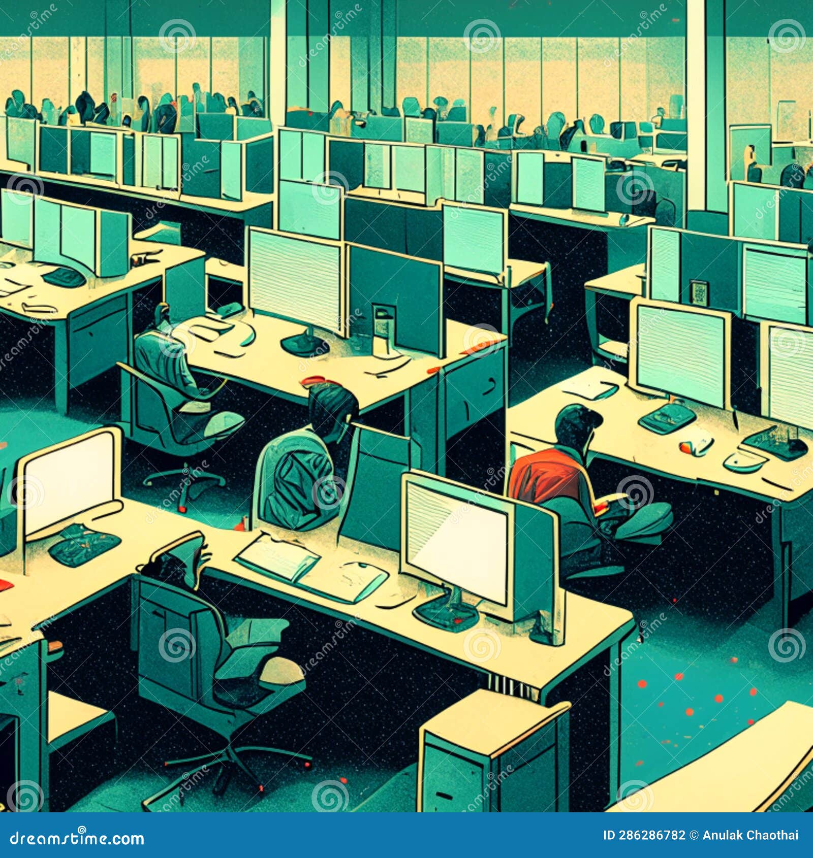 3d Illustration of a Computer Room with Computers and People in the ...