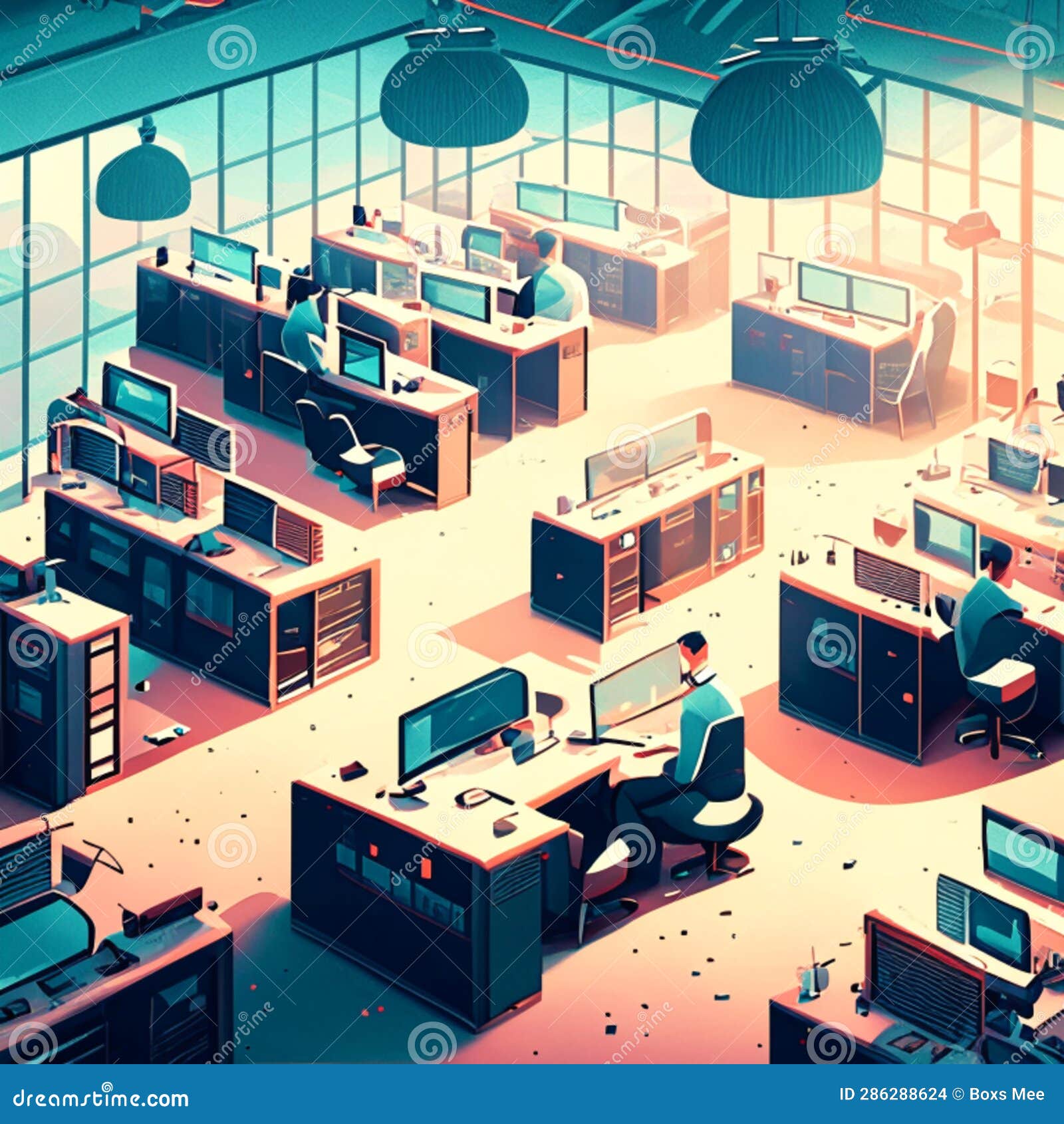 3D Illustration of a Computer Room. 3D Rendering Isometric Stock ...