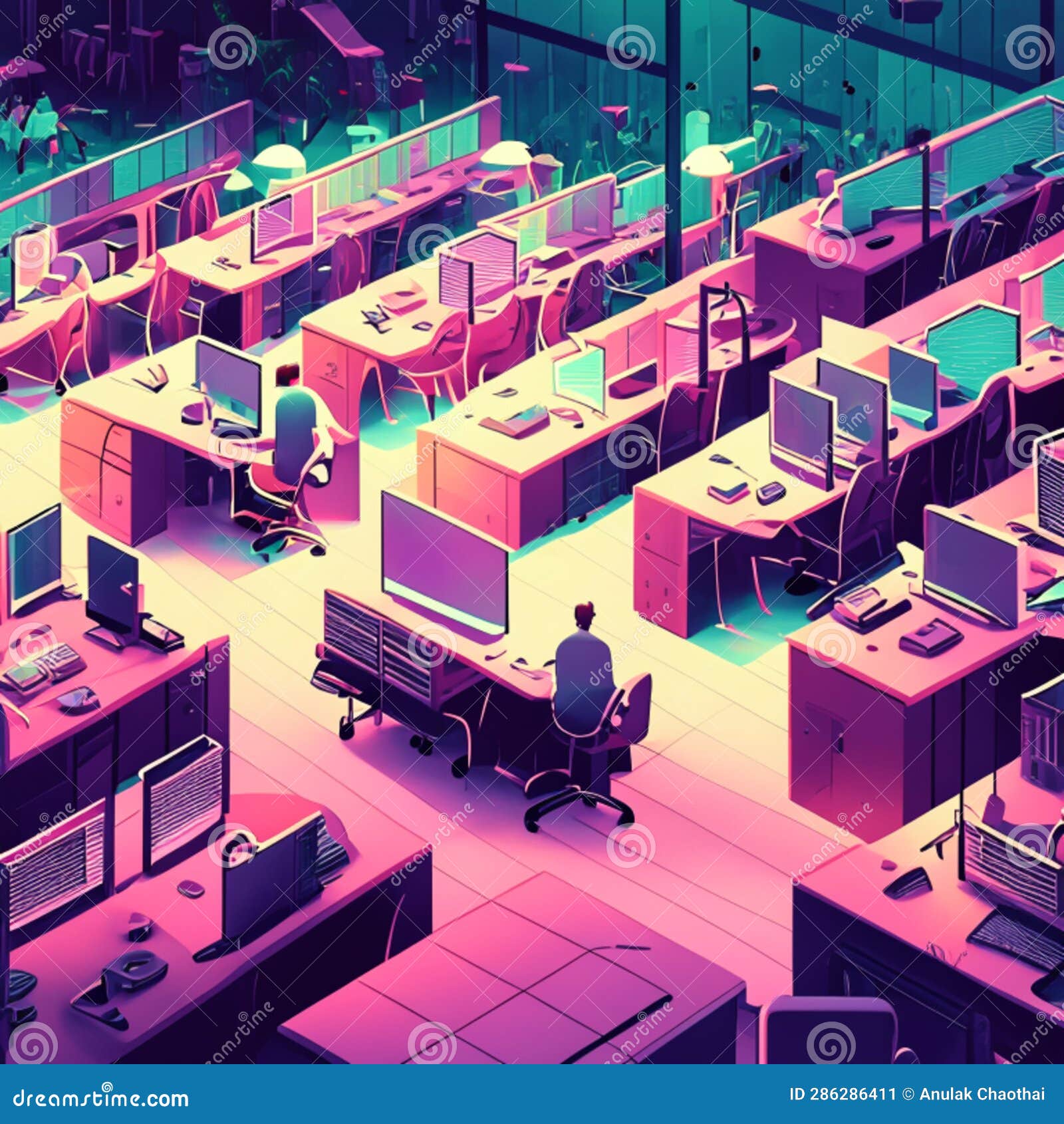 3D Illustration of a Computer Room with a Lot of Computers. AI ...