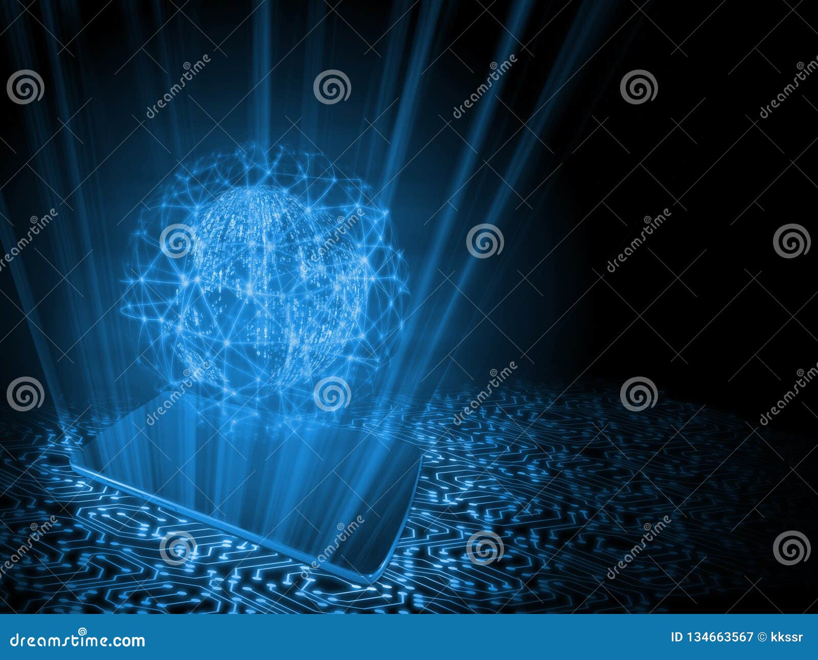 2D Illustration Concept of Mobile Phone Technology Driven World. Globe ...