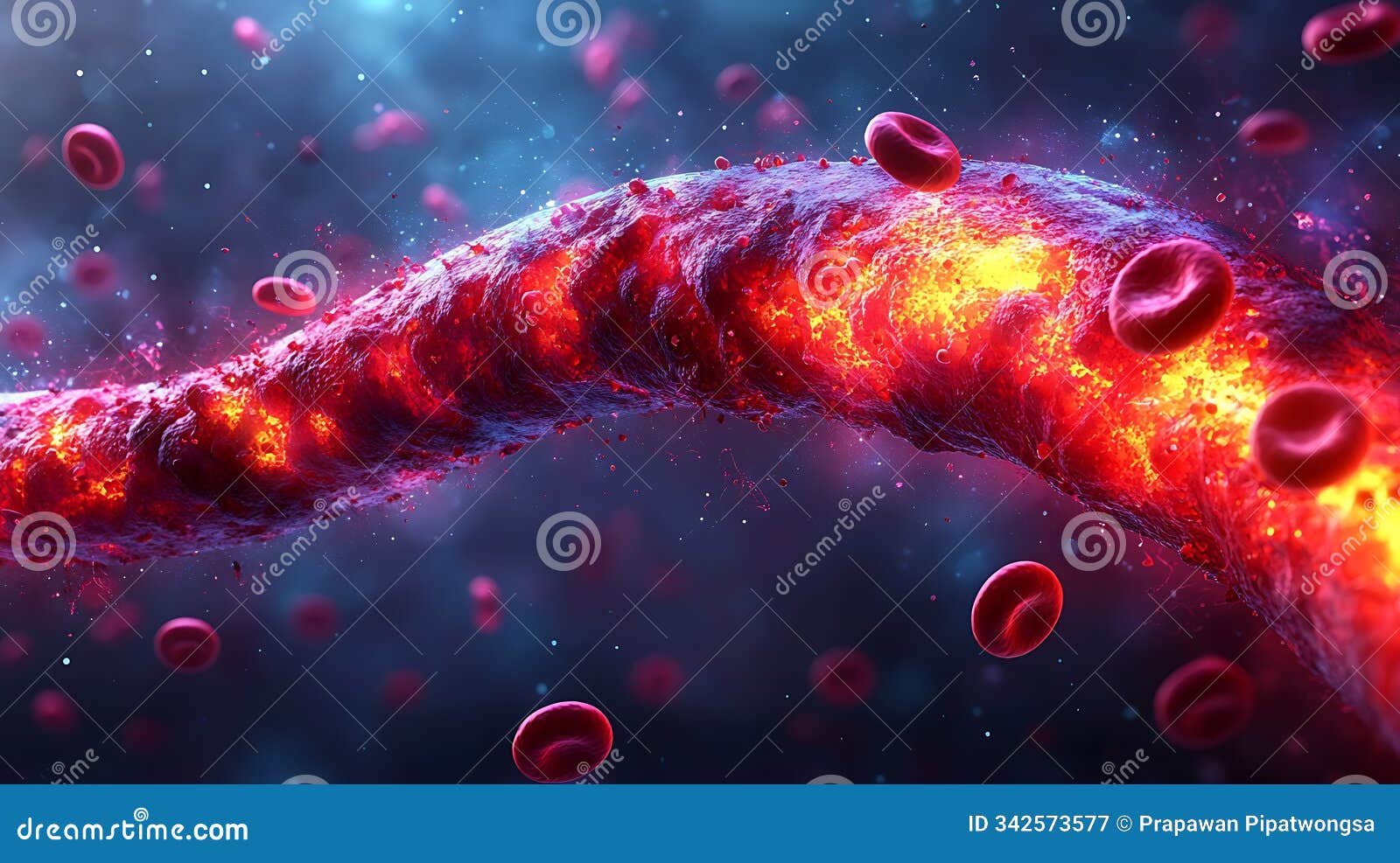 3D Illustration of a Constricted Artery with Blood Flow Stock ...
