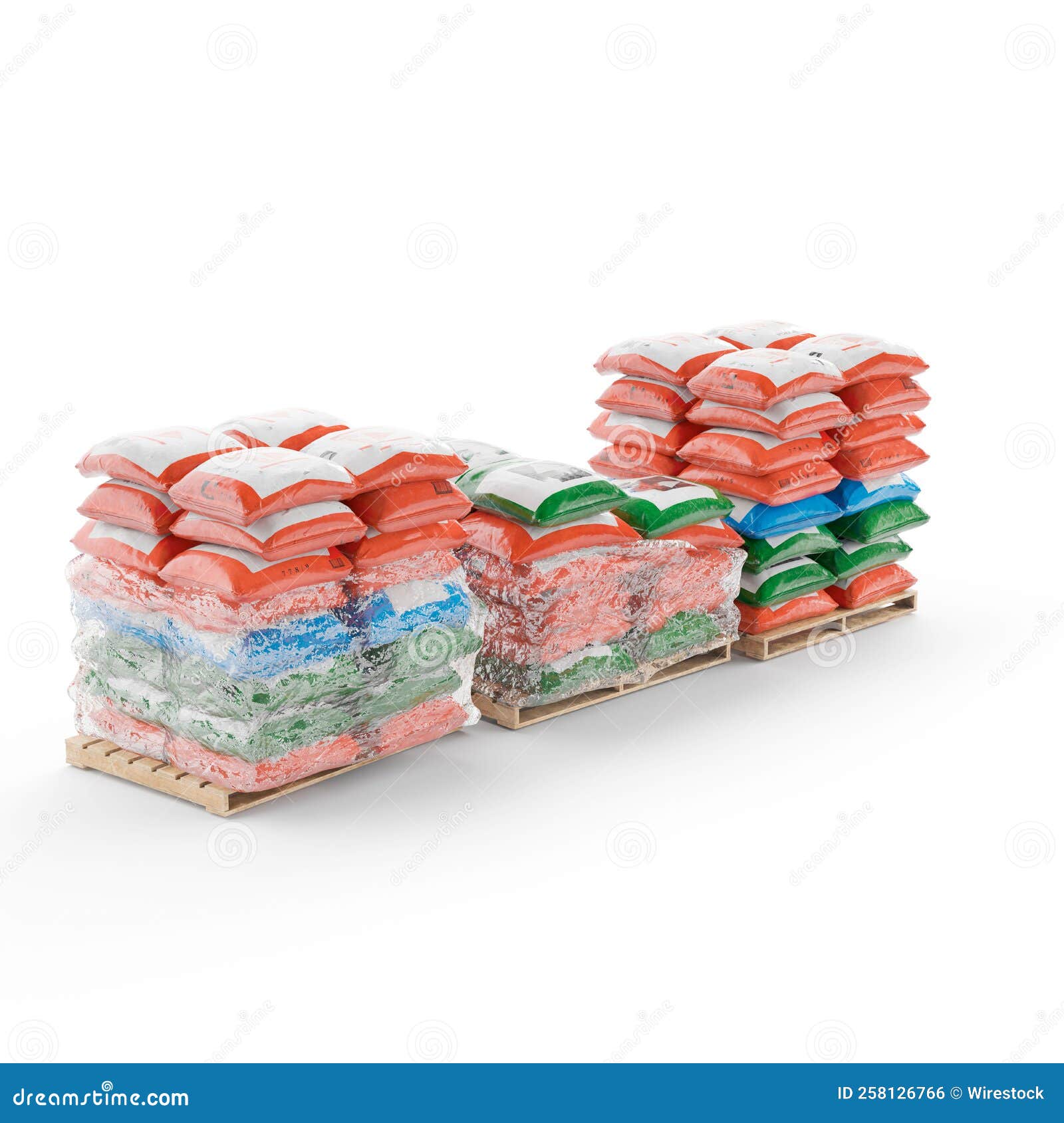 3D Illustration of Construction Materials Pack of Bags, Aggregates ...