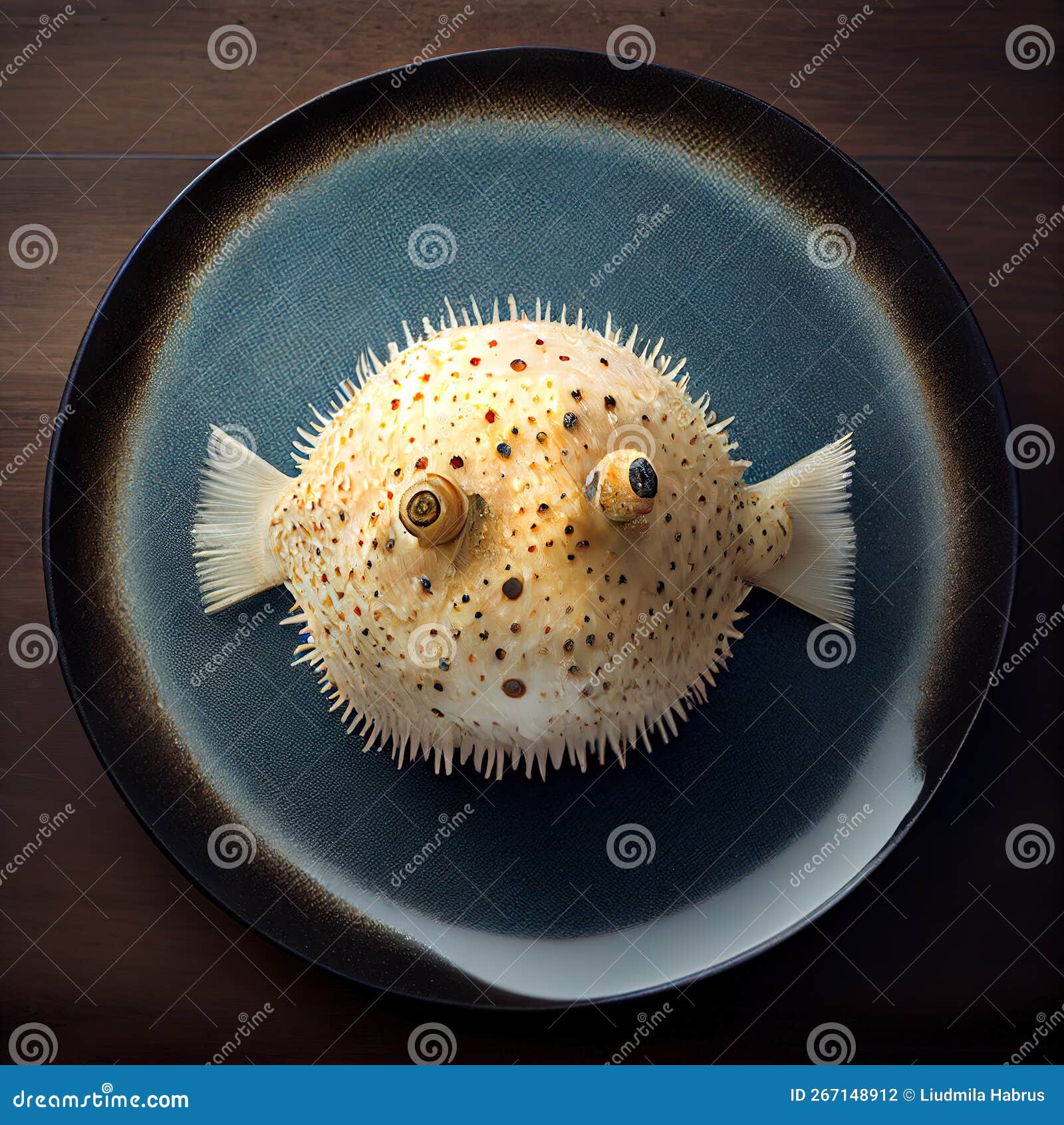 3d Illustration Cooked Puffer Fish on a Plate. Generative AI Stock ...