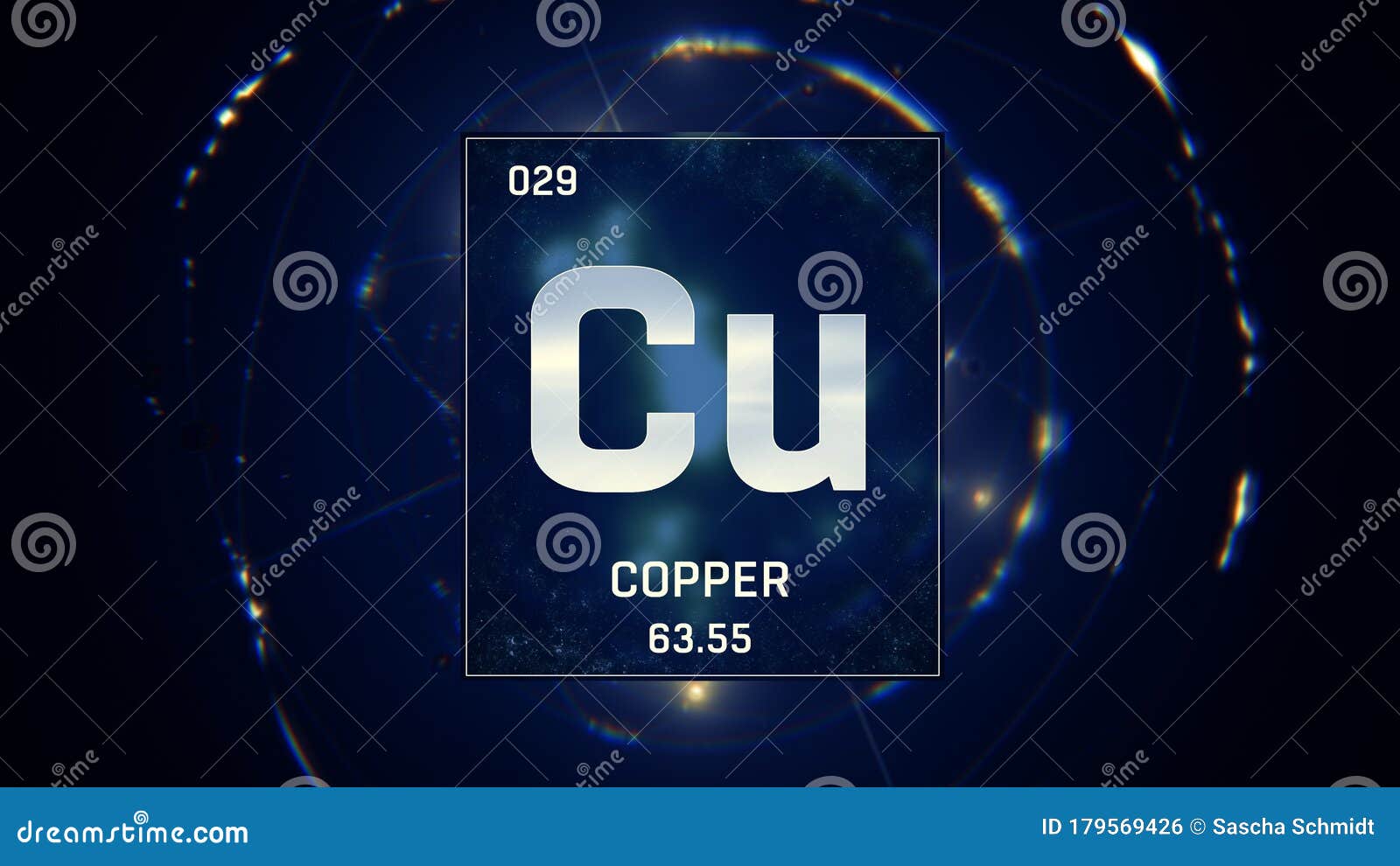 Copper As Element 29 of the Periodic Table 3D Illustration on Blue ...