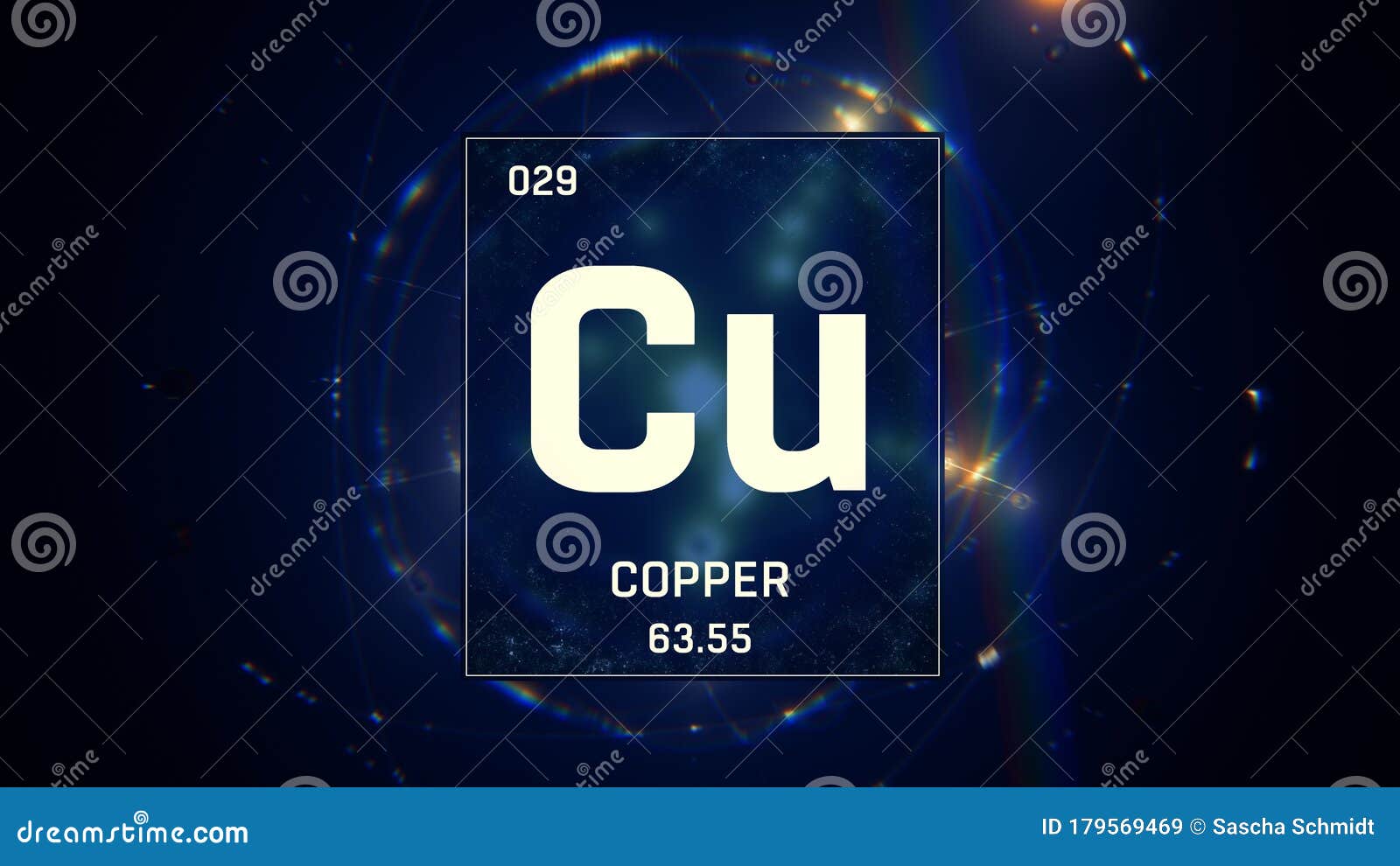 Copper As Element 29 of the Periodic Table 3D Illustration on Blue ...