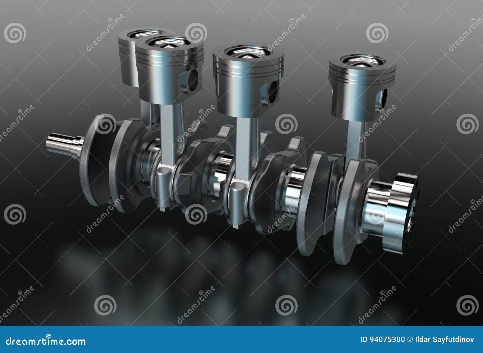 3d Illustration of Crankshaft with Engine Pistons Stock Illustration ...
