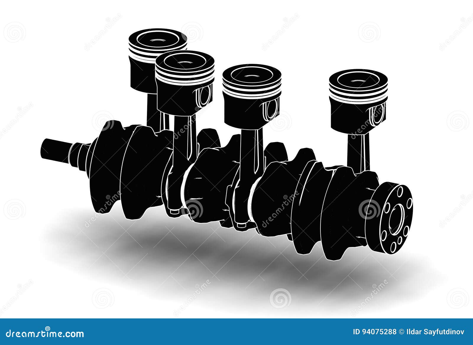 3d Illustration of Crankshaft with Engine Pistons Stock Illustration ...