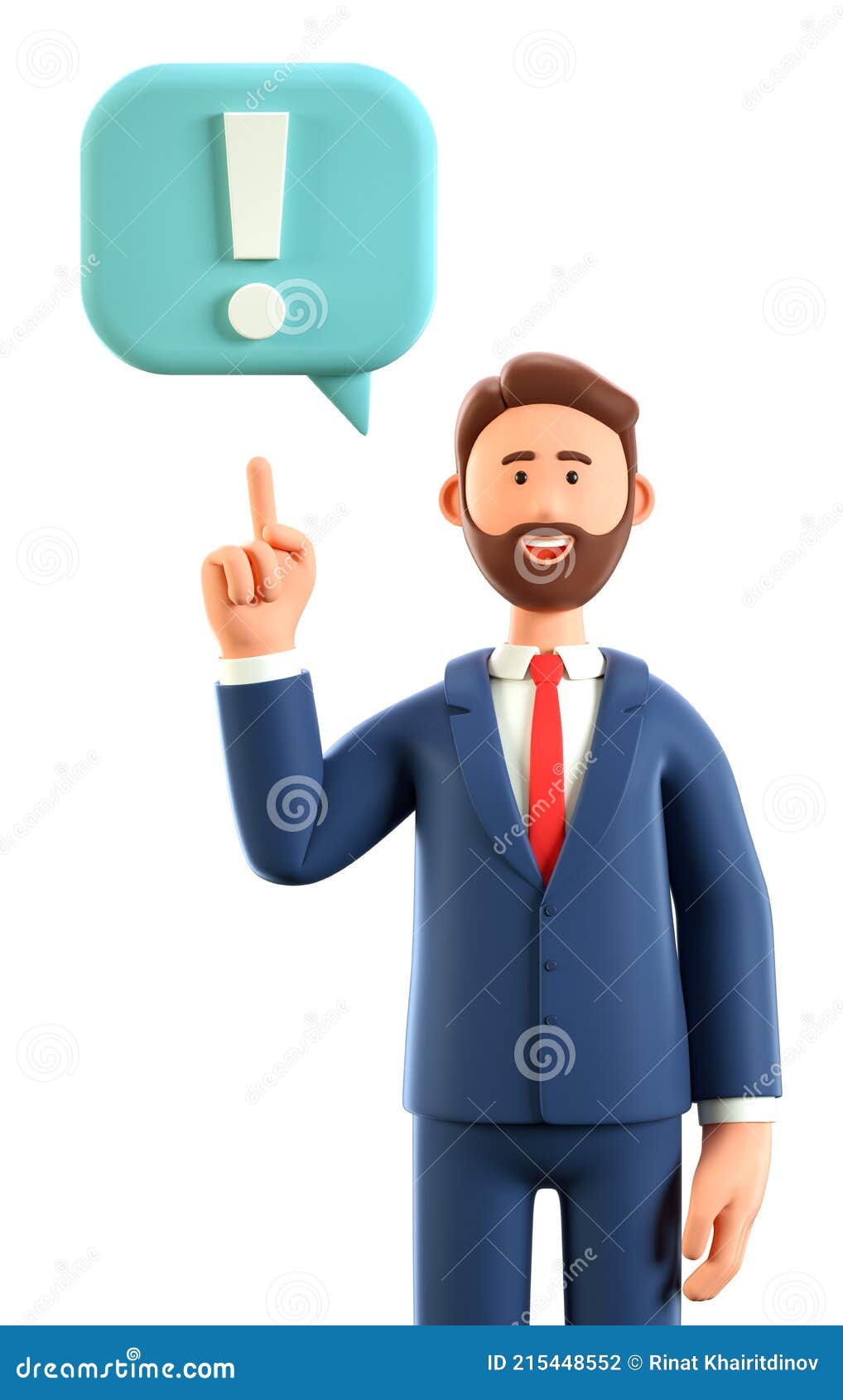3D Illustration of Man Pointing Finger at Exclamation Mark in Speech ...