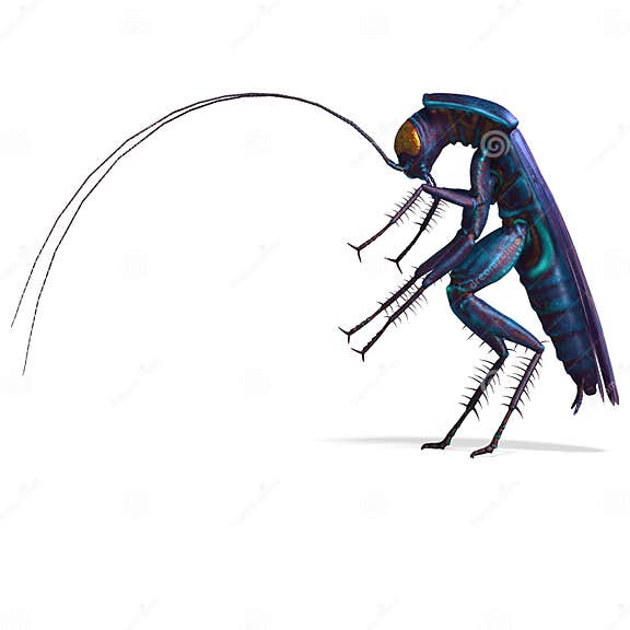 3D-illustration of a Creepy Cartoon Cockroach. Isolated Rendering ...