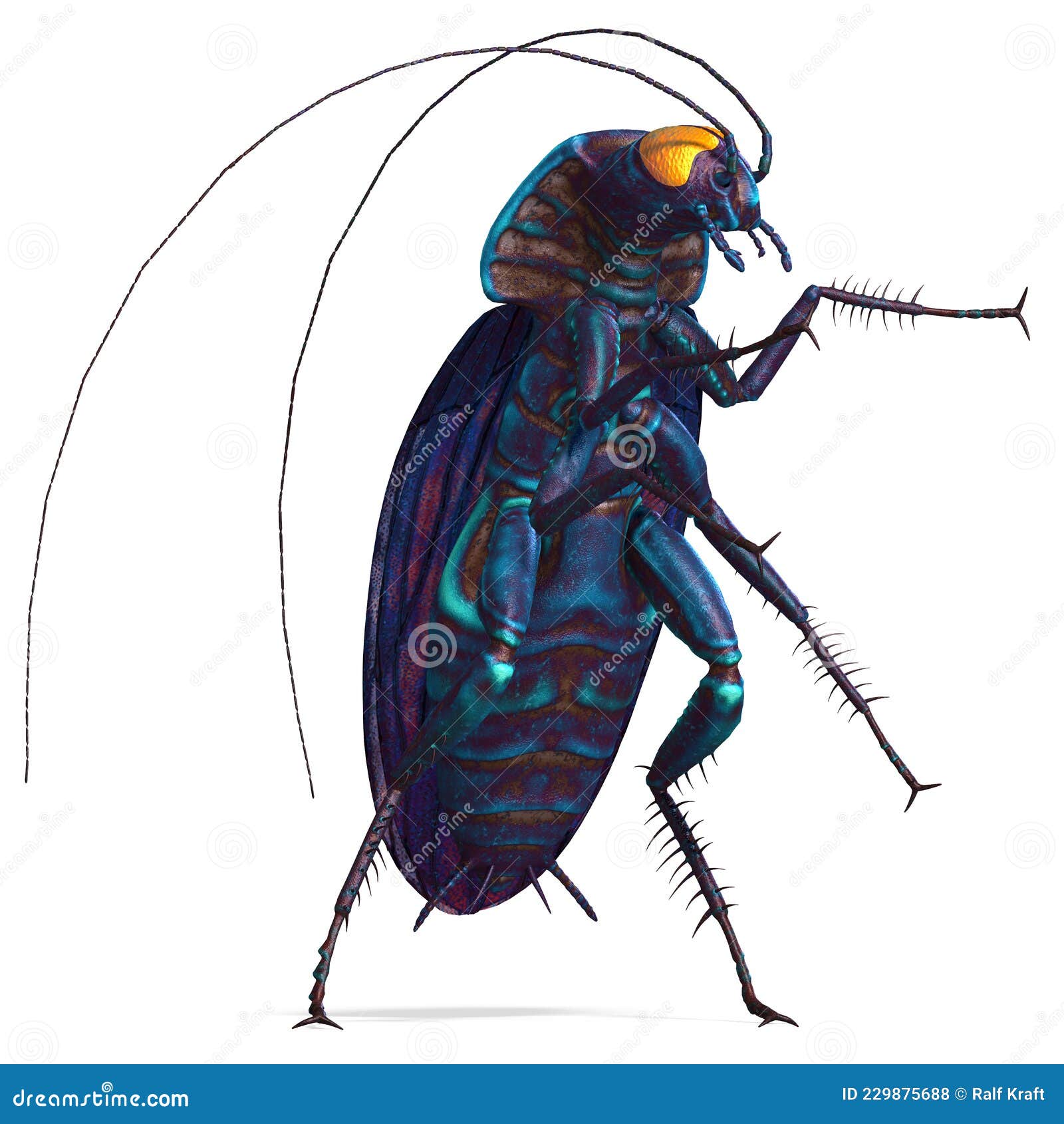 3D-illustration of a Creepy Cartoon Cockroach. Isolated Rendering ...