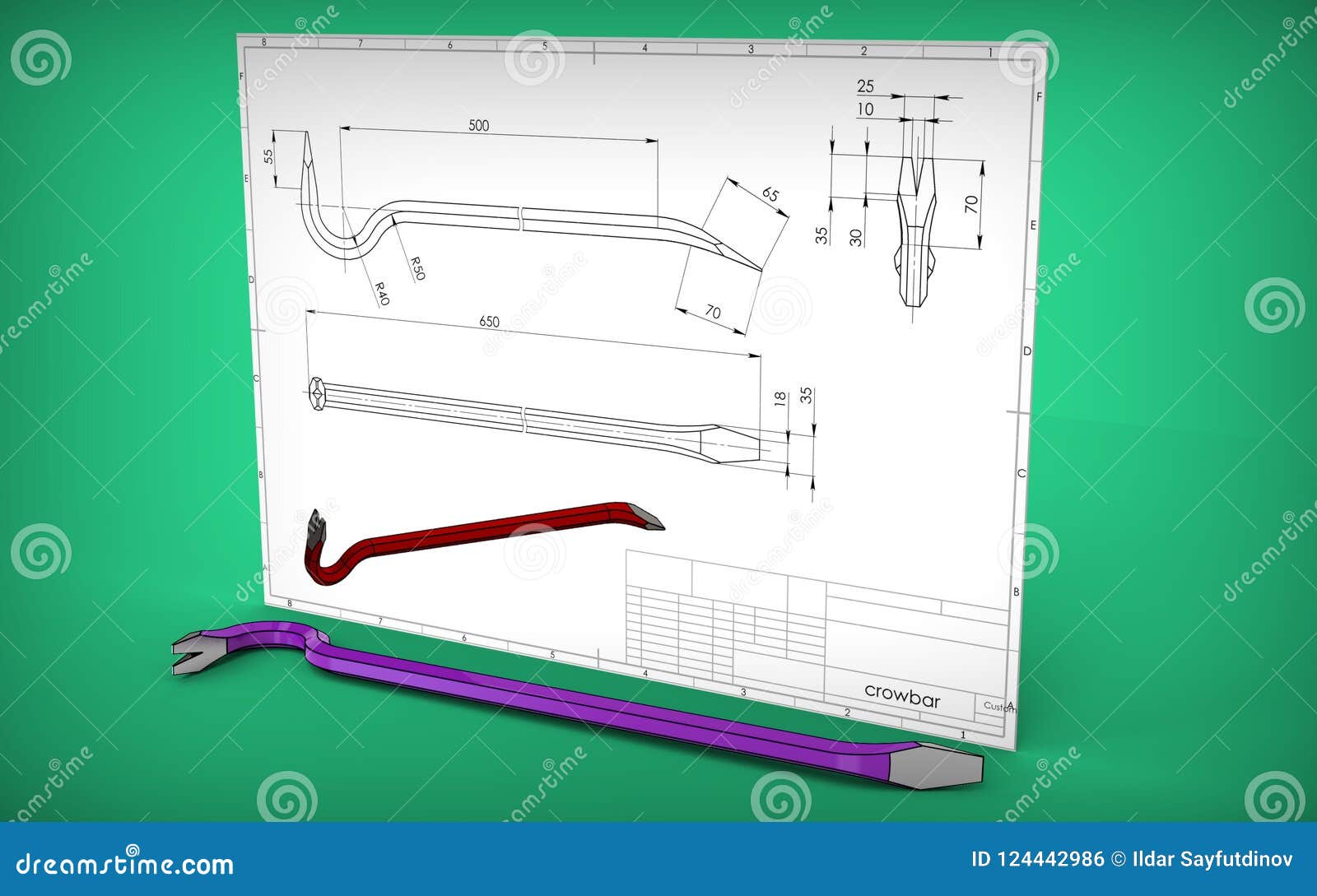 3D illustration of crowbar stock illustration. Illustration of isolated ...