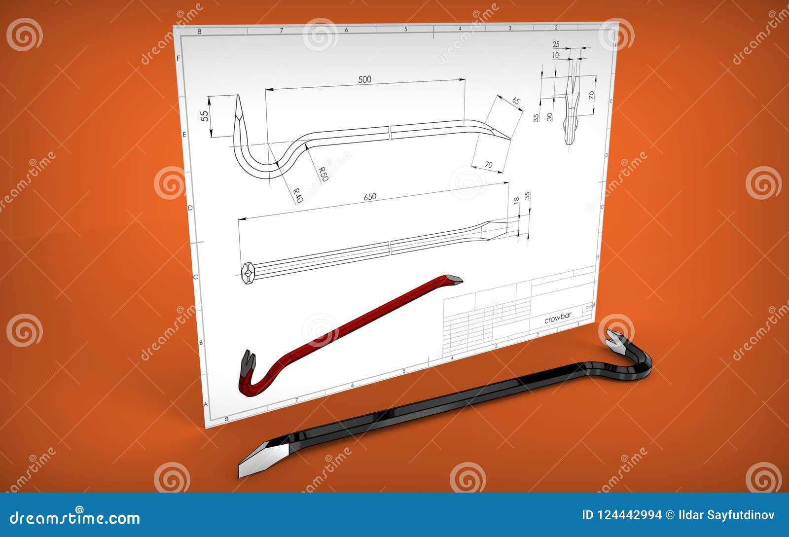 3D illustration of crowbar stock illustration. Illustration of stealing ...