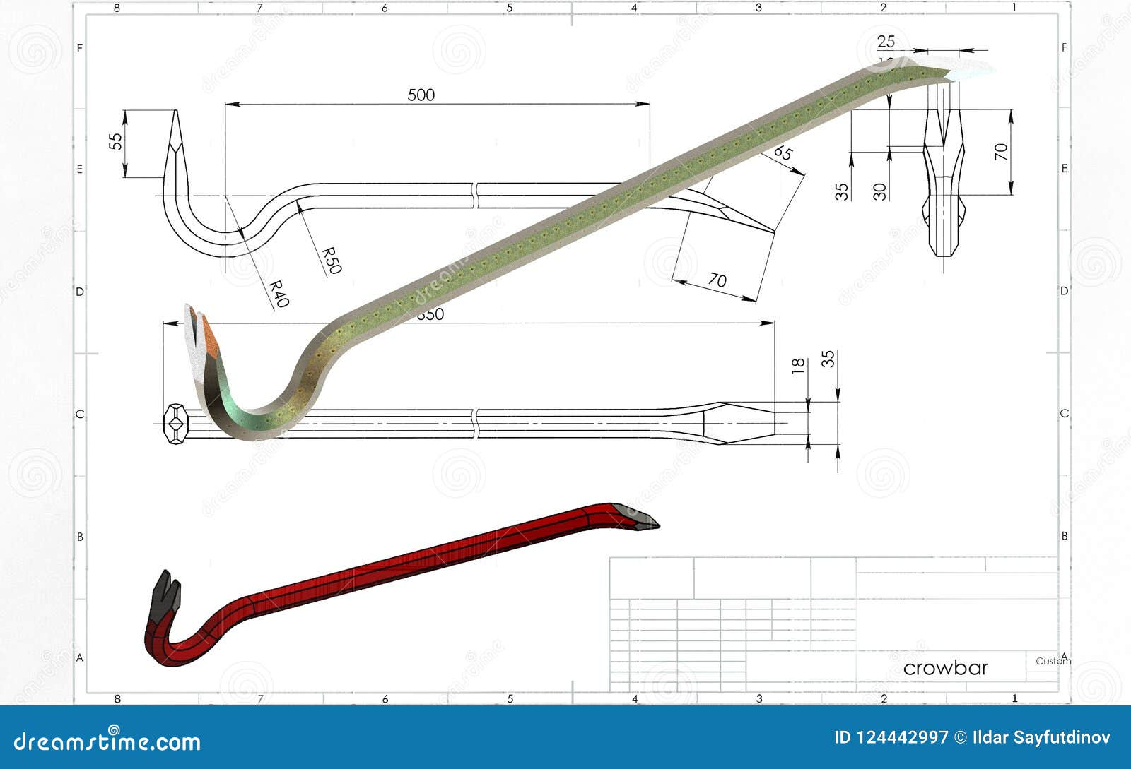 3D illustration of crowbar stock illustration. Illustration of tool ...