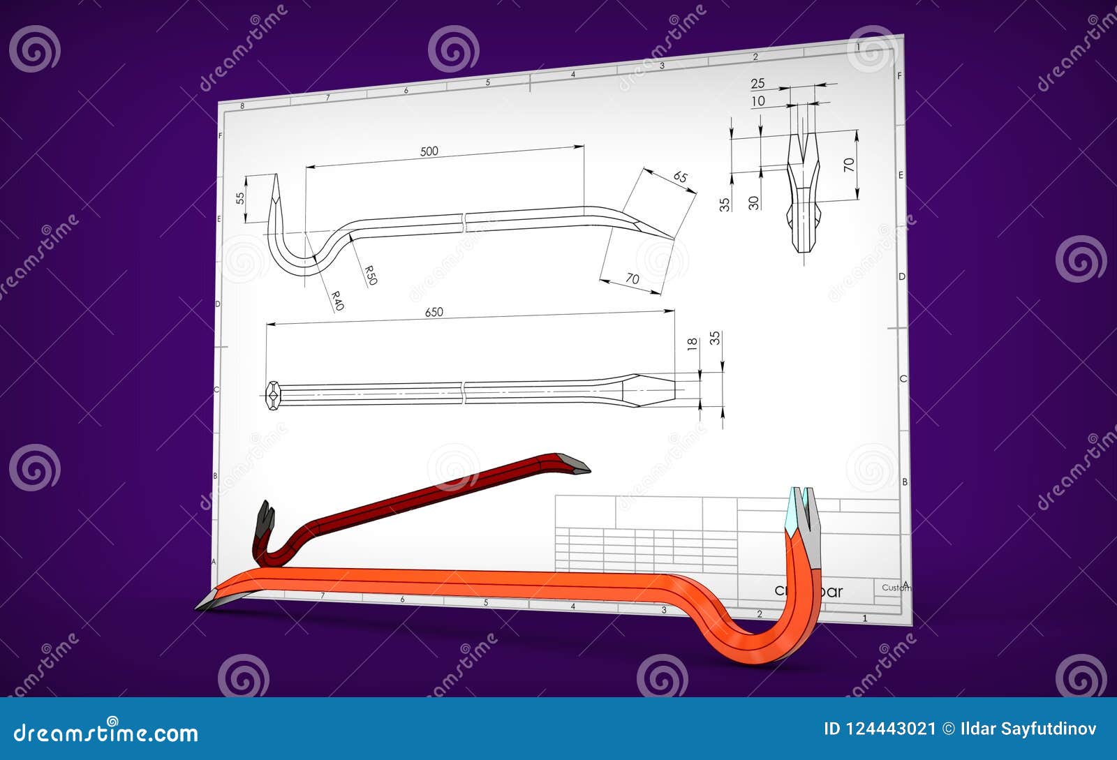 3D illustration of crowbar stock illustration. Illustration of metal ...