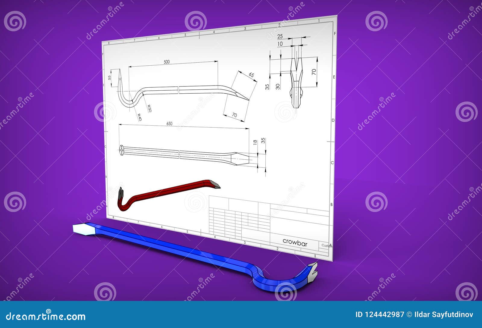 3D illustration of crowbar stock illustration. Illustration of sketches ...