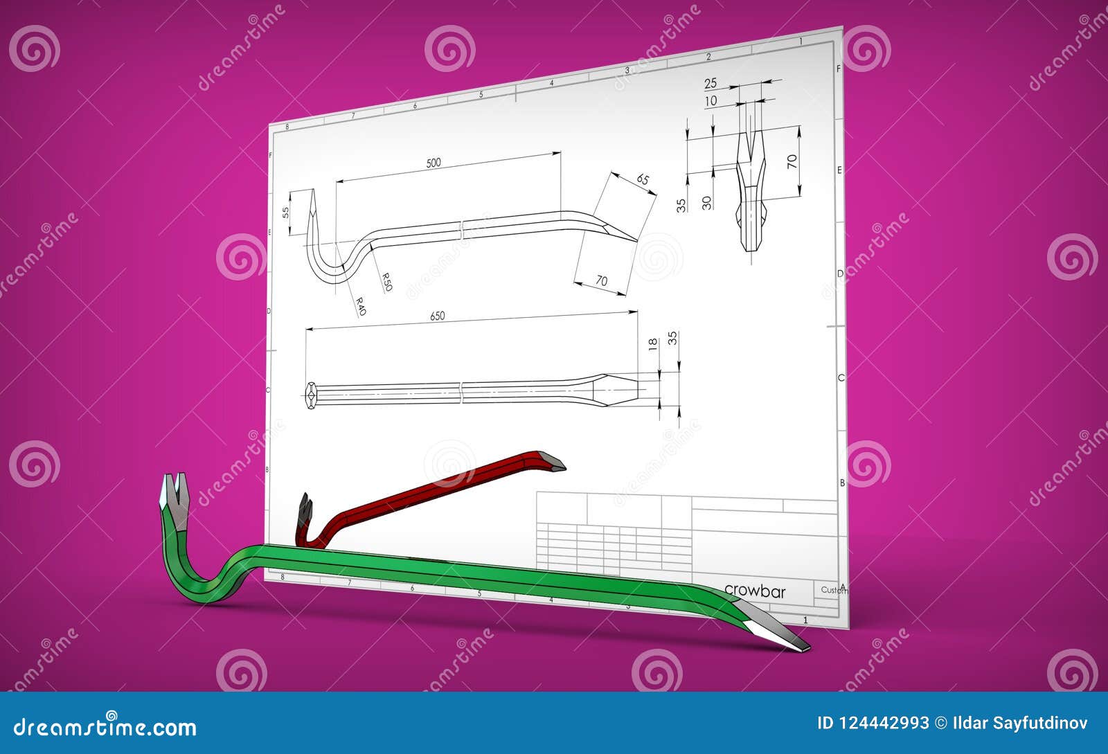 3D illustration of crowbar stock illustration. Illustration of drawing ...