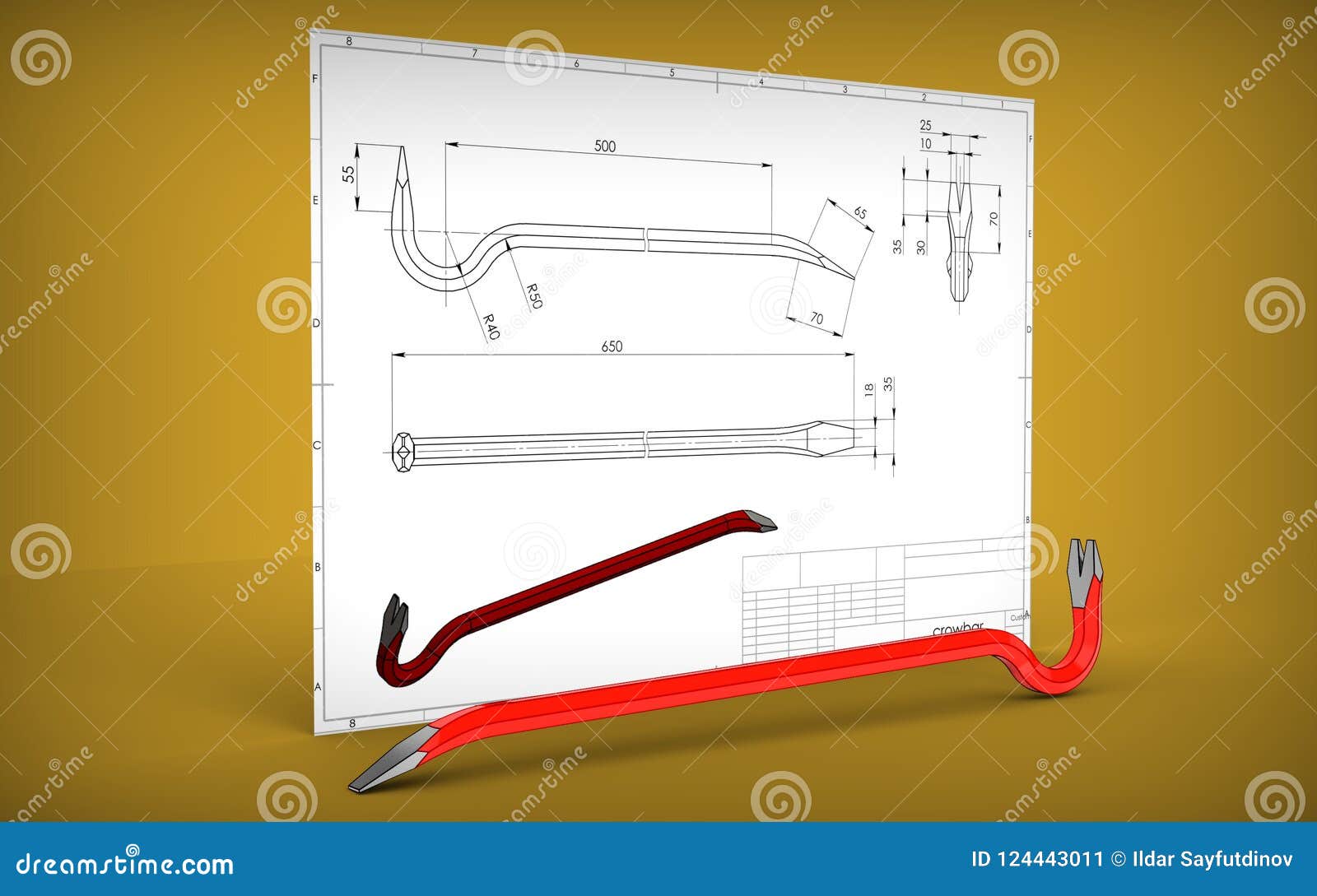 3D illustration of crowbar stock illustration. Illustration of ...