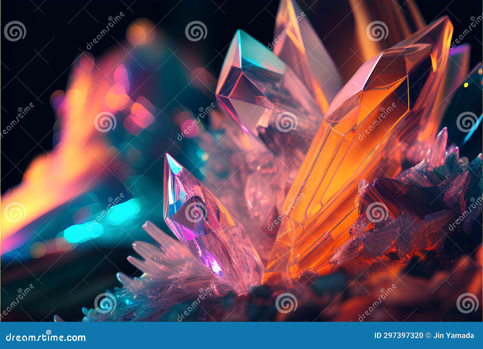 3d Illustration of Crystal Crystals on Black Background with Bokeh ...