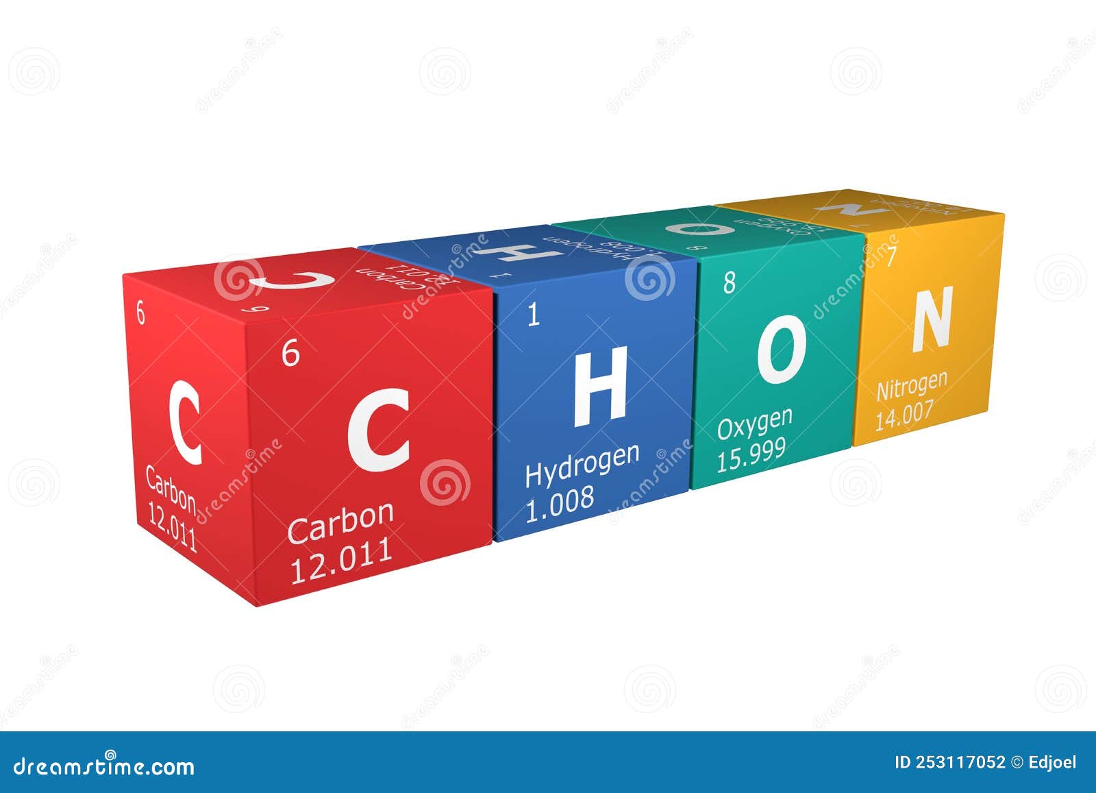 3D Illustration of Cubes of the Elements of the Periodic Table, Carbon ...