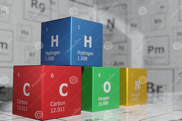 3D Illustration of Cubes of the Elements of the Periodic Table, Carbon ...