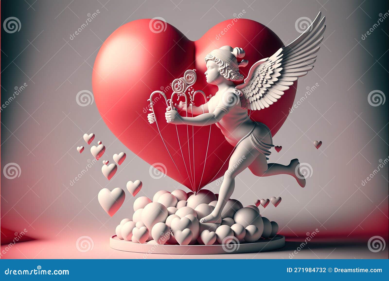 3D-illustration Cupid with Heart Shape Balloon and Doves. Generative AI ...