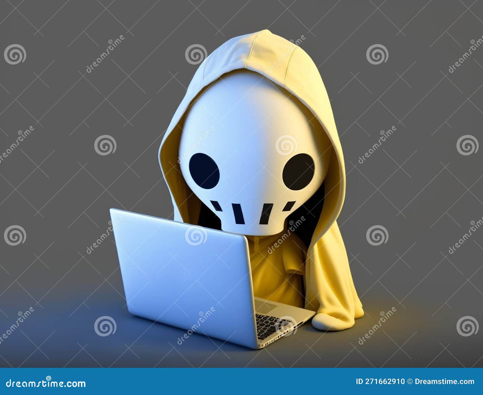 Cute Anonymous Hacker with Hoodie Using Computer Laptop. Concept of ...
